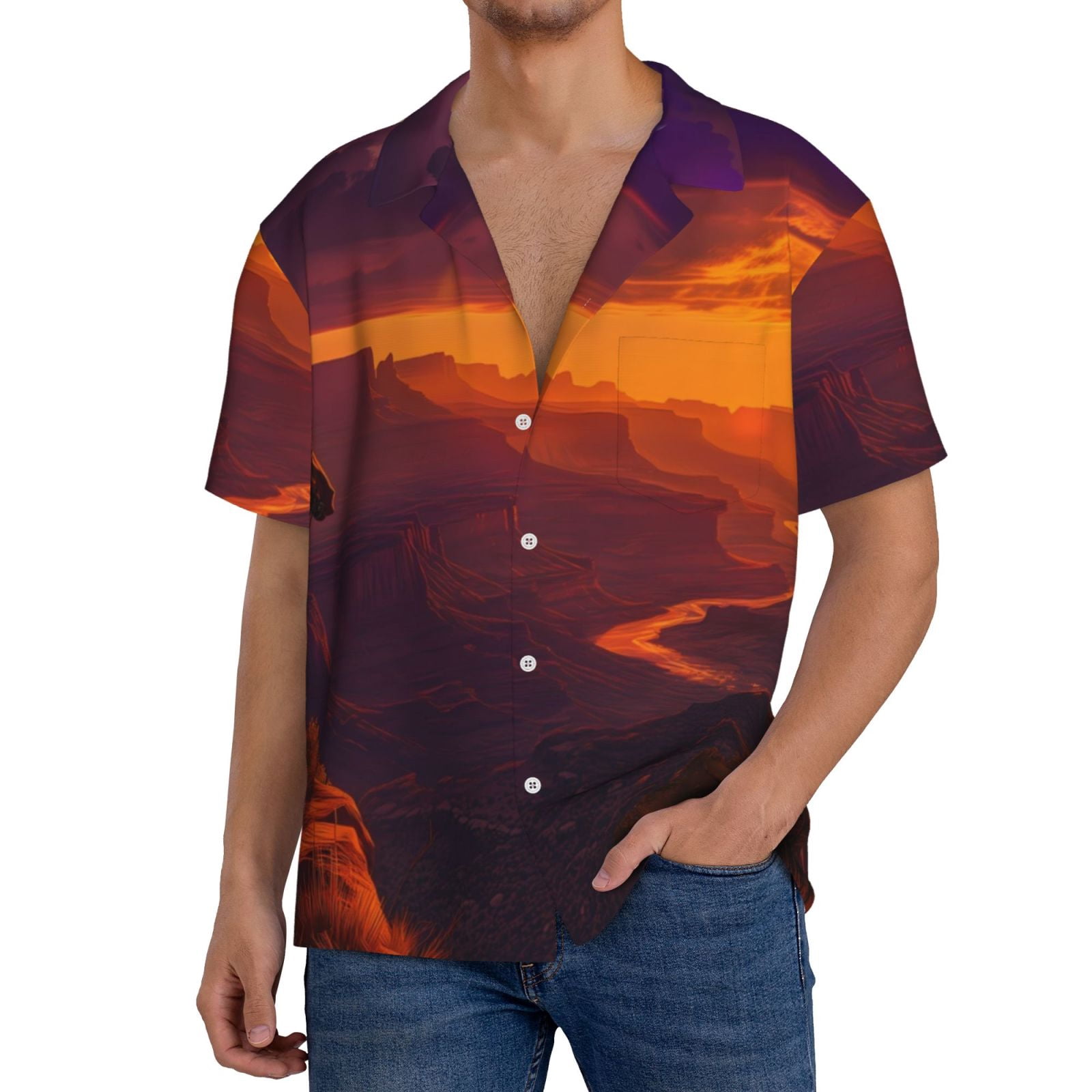 Salouo Sunset Valley Western Cowboy Pattern Cuban Collar Shirts for Men ...
