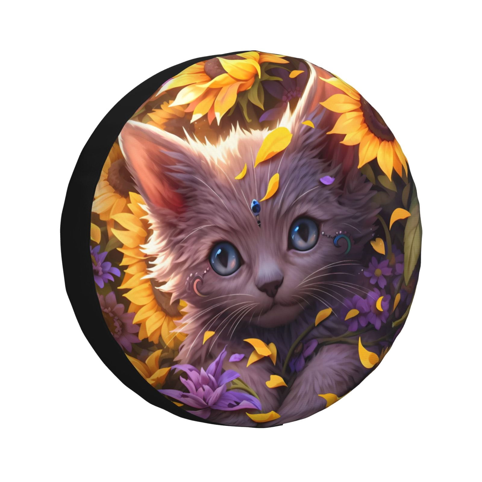 Salouo Sunshine Cute Cat Sunflower Print Spare Tire Cover 14-17 inch ...