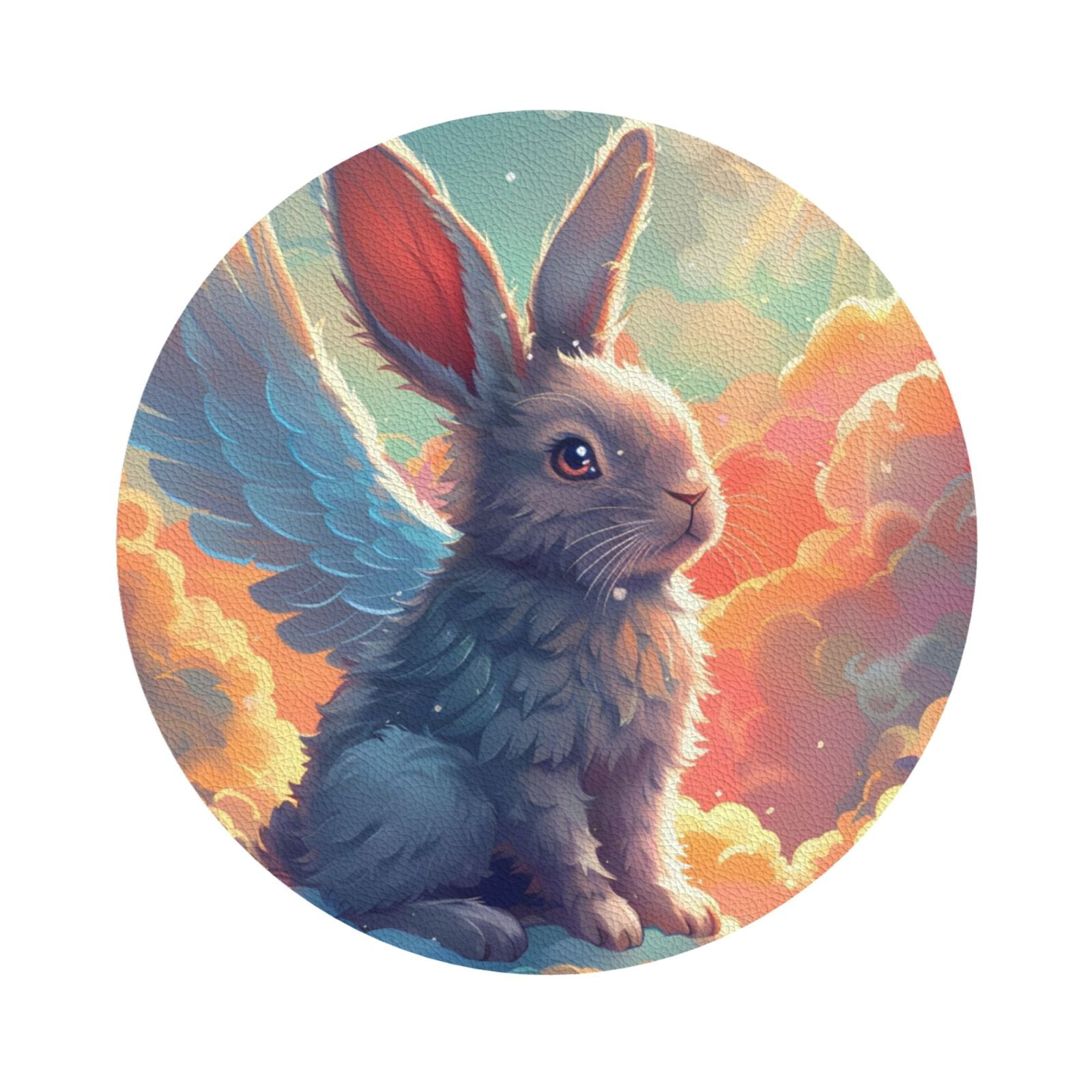 Salouo Sunshine Winged Rabbit Print Round Coaster,Drink Coasters ...