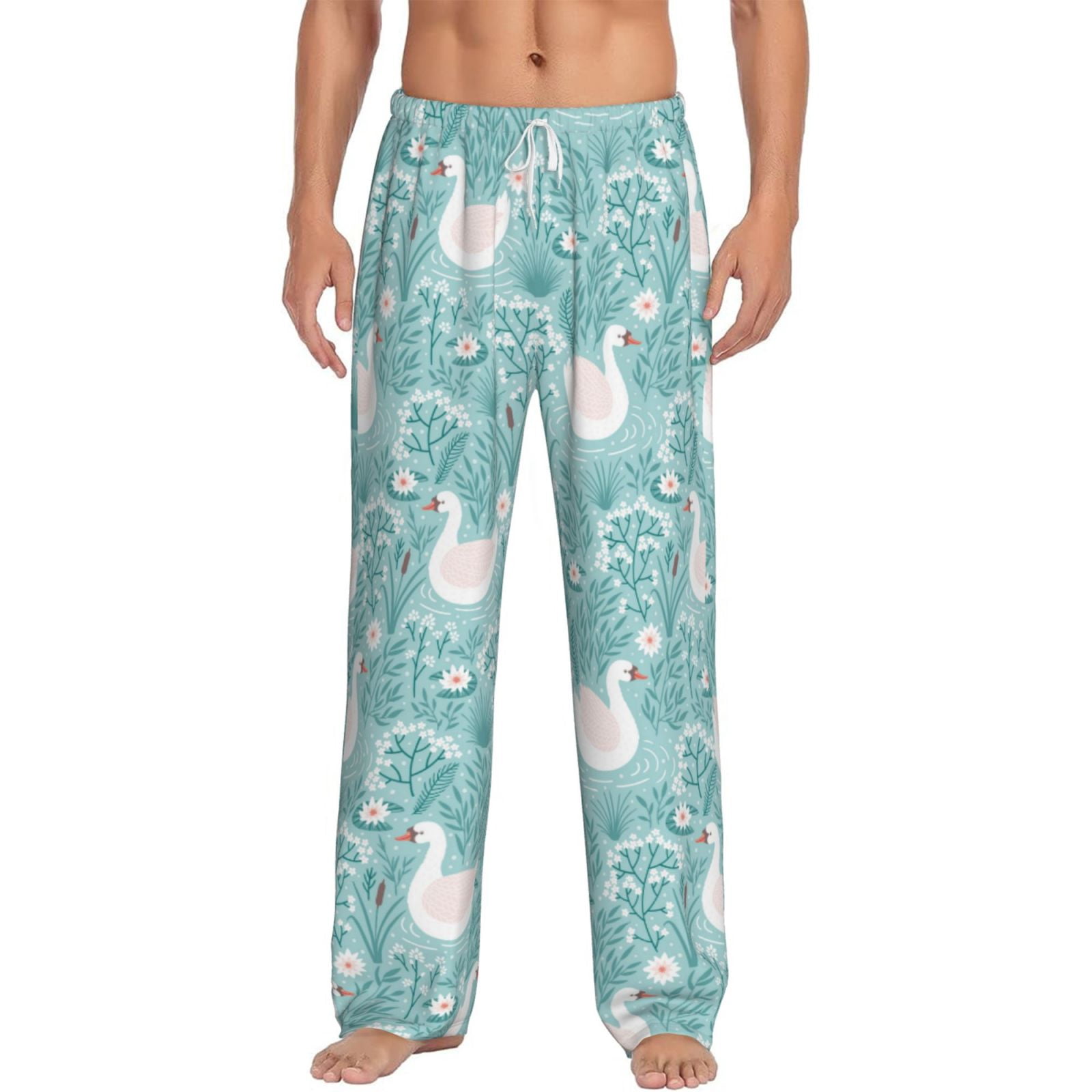Salouo Swan And Flowers4 Print Pajama Pants for Men, Lounge Pants ...