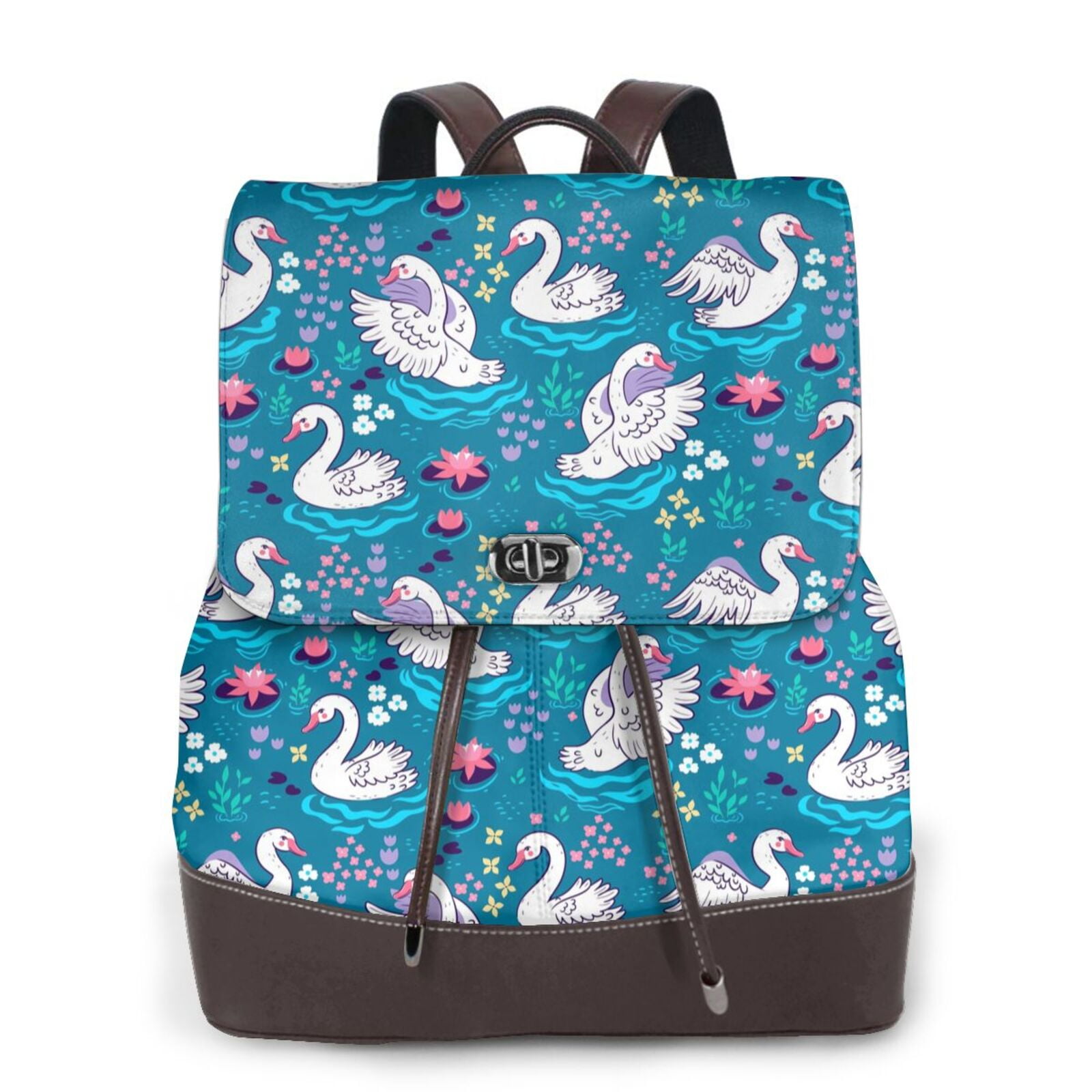 Salouo Swan On The Pond Pattern PU Leather Backpack,Purse for Women ...