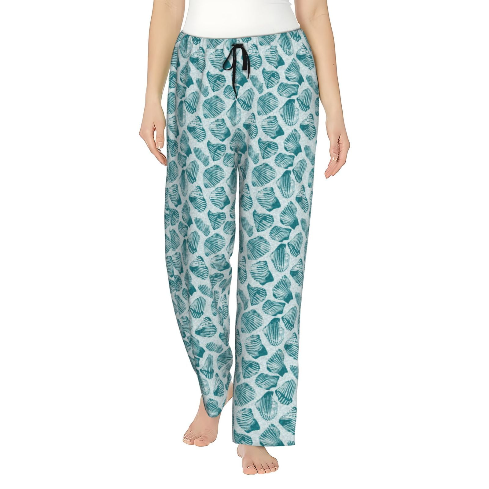 Salouo Teal turquoise shell Print Women's Pajama Pants Casual Loose ...