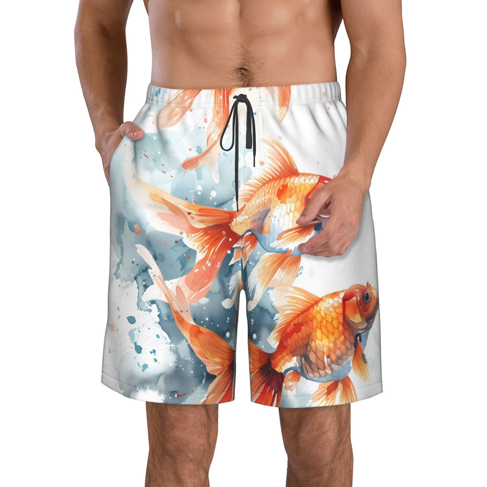 Salouo Three Goldfish Watercolor Splash Pattern Swim Trunks for Men,Men ...