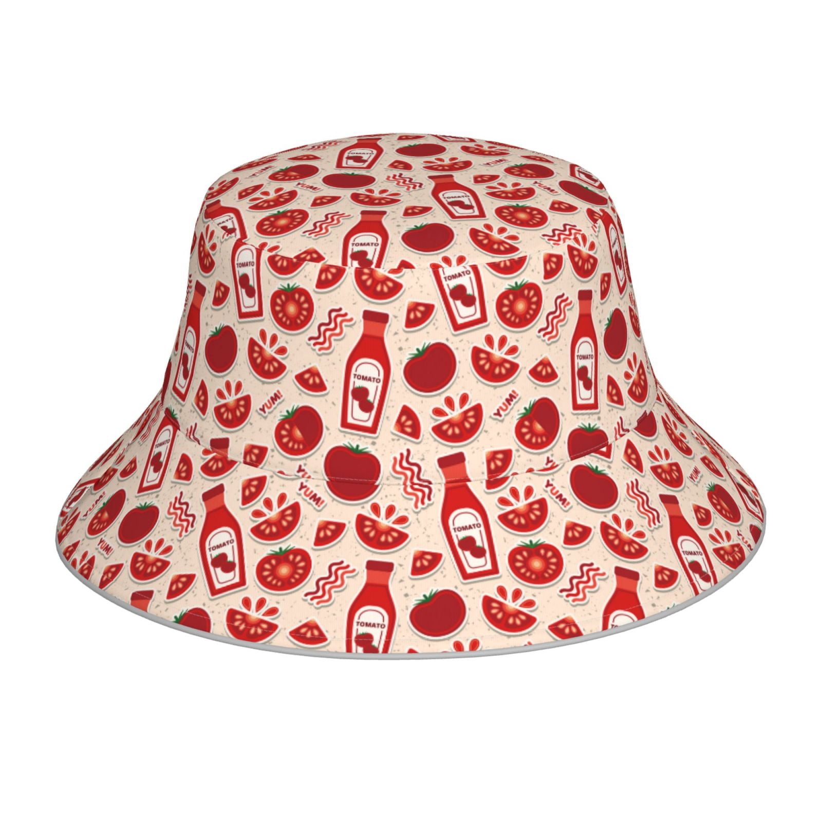 Salouo Tomatoes Print Unisex Bucket Hat, Outdoor Summer Beach Fishing ...