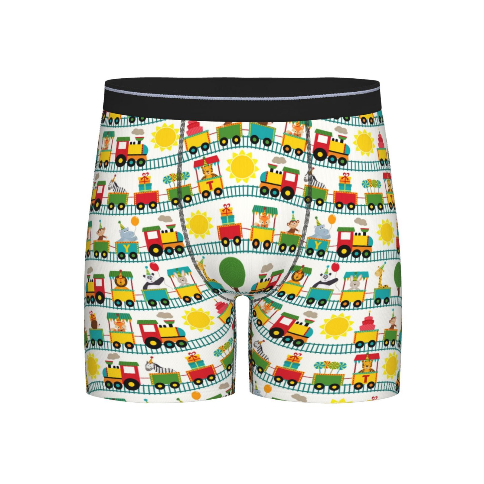 Salouo Train With Animals Pattern Men's Boxer Briefs, Soft & Breathable ...