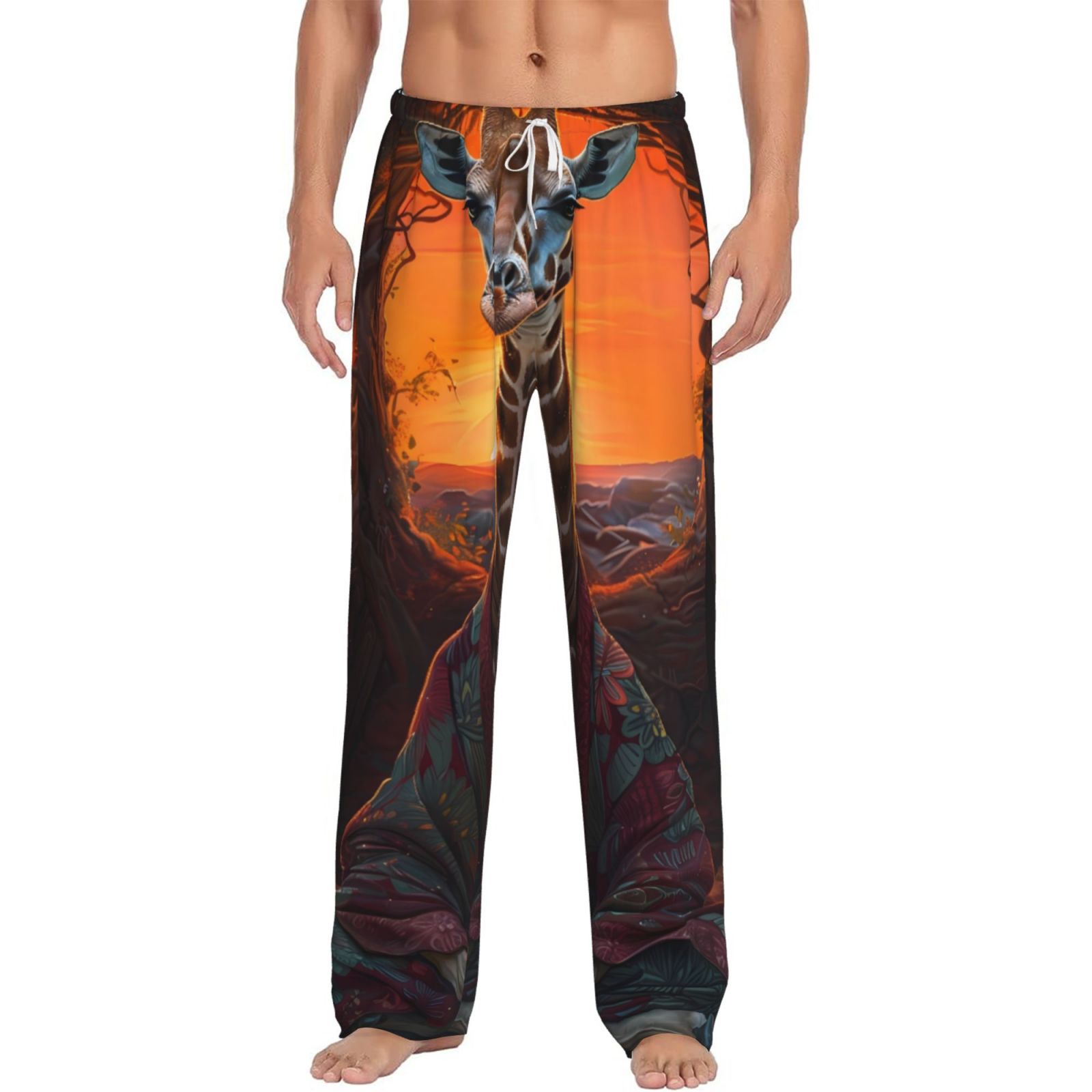 Salouo Tree Hollow Meditating Giraffe Print Pajama Pants for Men ...
