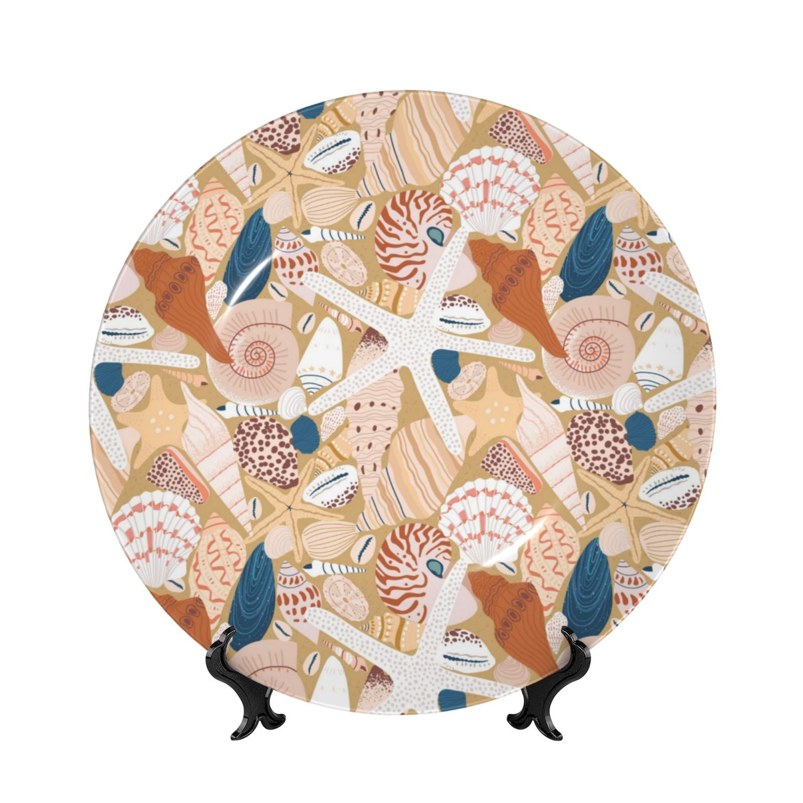 Salouo Tropical Beach Sea Shell Pattern Bone China Decorative Plate ...