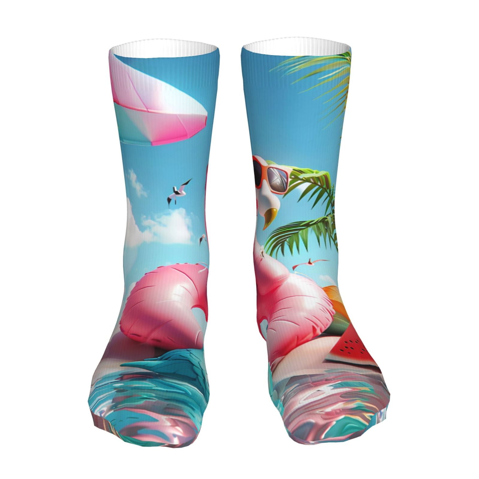 Salouo Tropical Flamingo Pool Float Pattern Fun Novelty Crew Socks ...