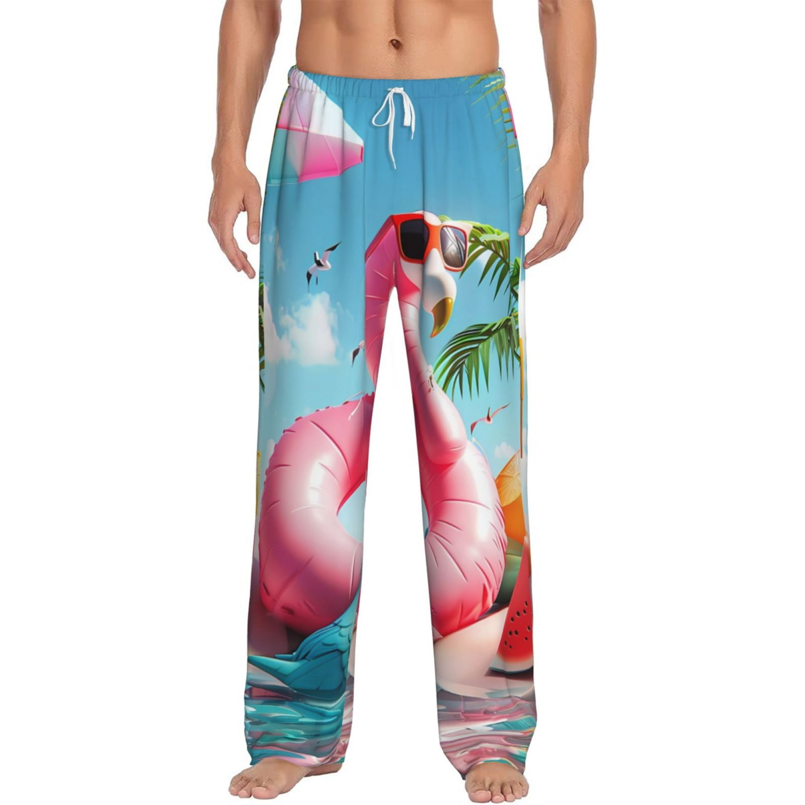 Salouo Tropical Flamingo Pool Float Print Pajama Pants for Men, Lounge ...