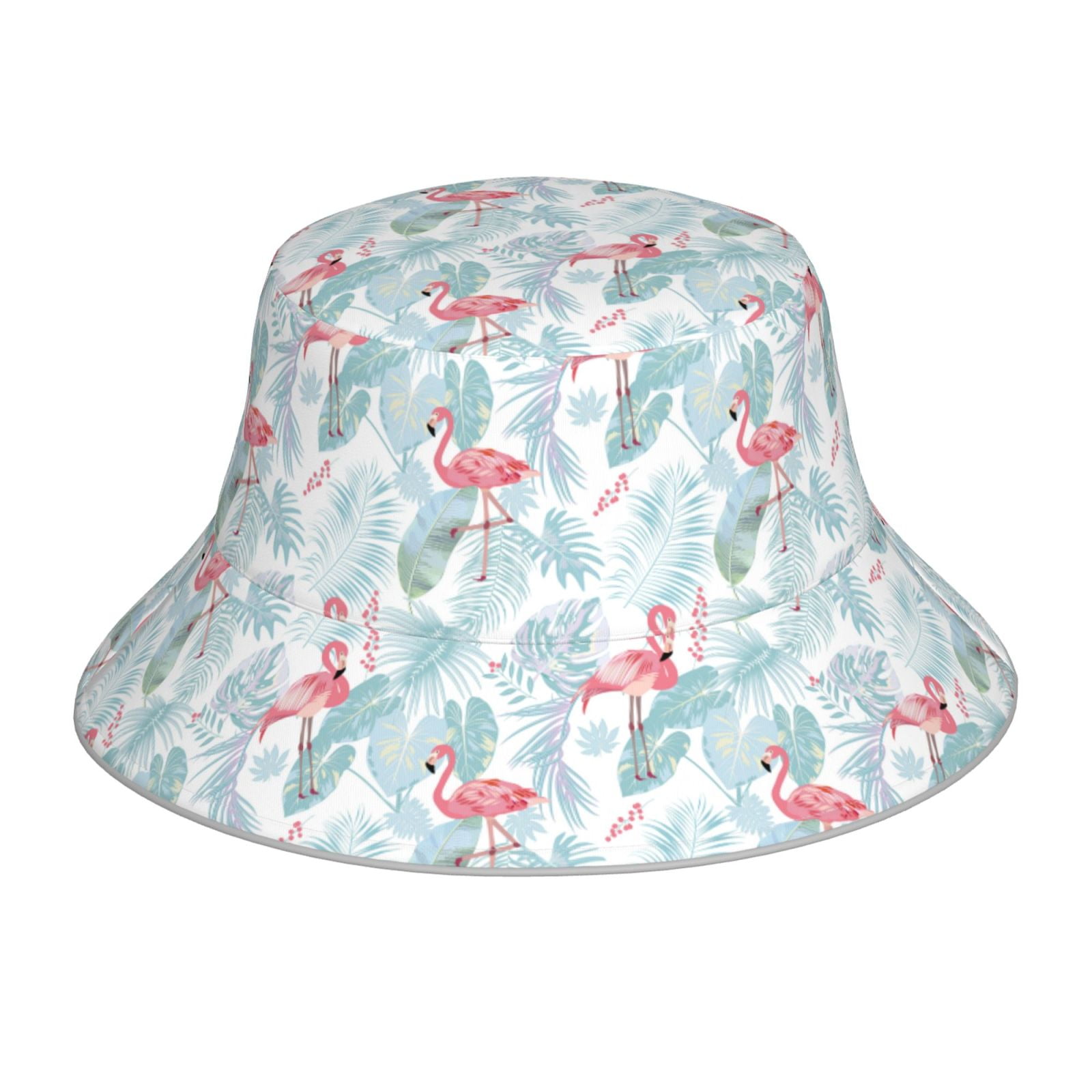 Salouo Tropical Flamingo Print Unisex Bucket Hat, Outdoor Summer Beach ...