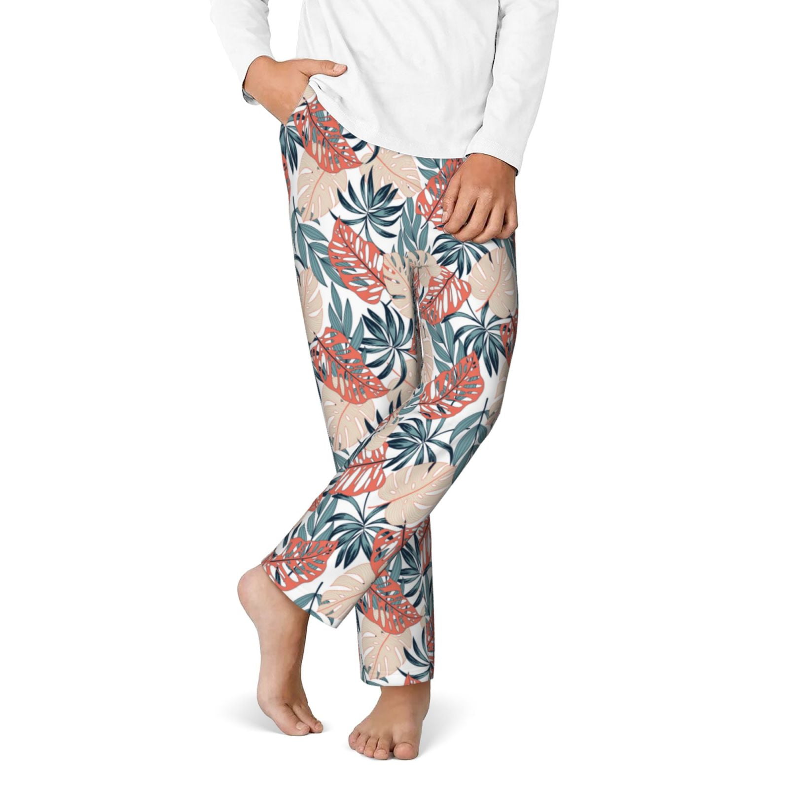 Salouo Tropical Leaves Pattern Boys Pajama Pants,Long Sleep Pants for ...