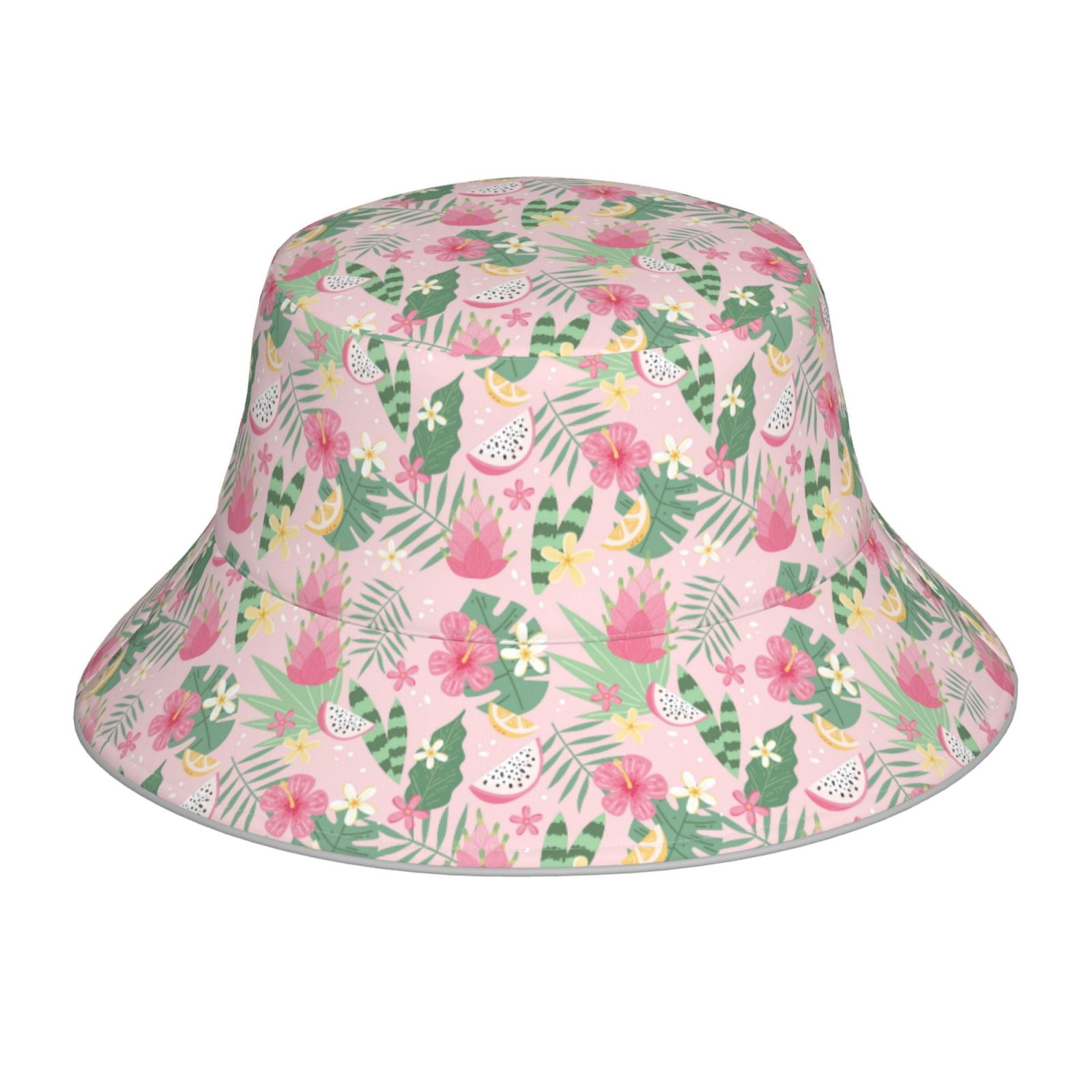 Salouo Tropical Pitaya Print Unisex Bucket Hat, Outdoor Summer Beach ...