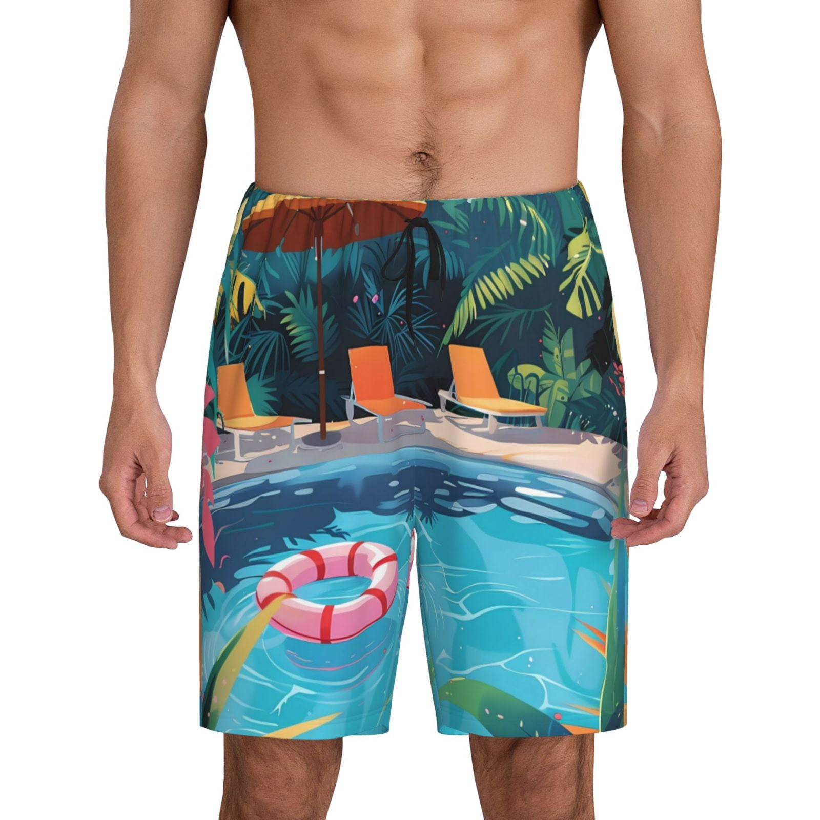 Salouo Tropical Poolside Relaxation Pattern Men's Sleep Pajama Shorts ...