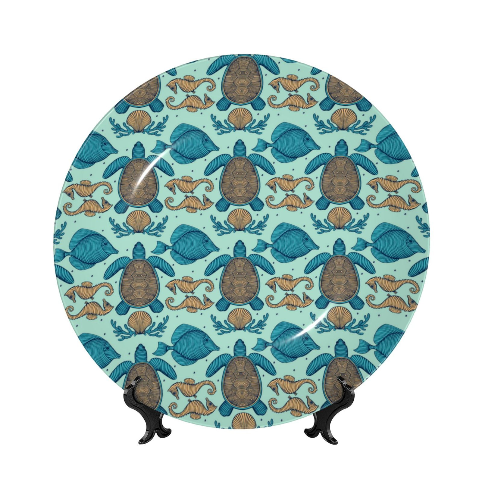 Salouo Turtles And Seahorses Pattern Bone China Decorative Plate ...