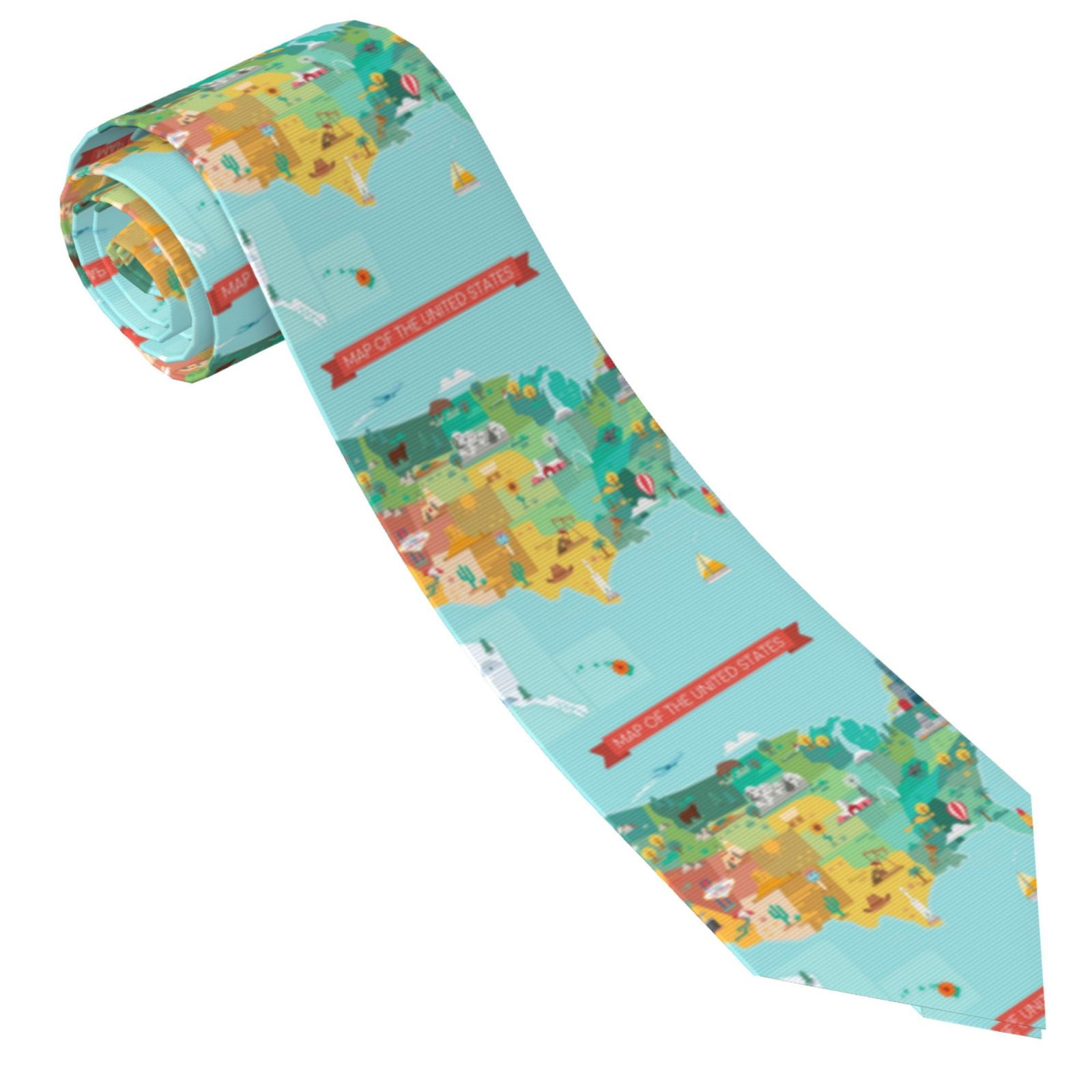 Salouo USA Tourist Map Pattern Men's Silk Ties 4.7"Necktie for Men ...