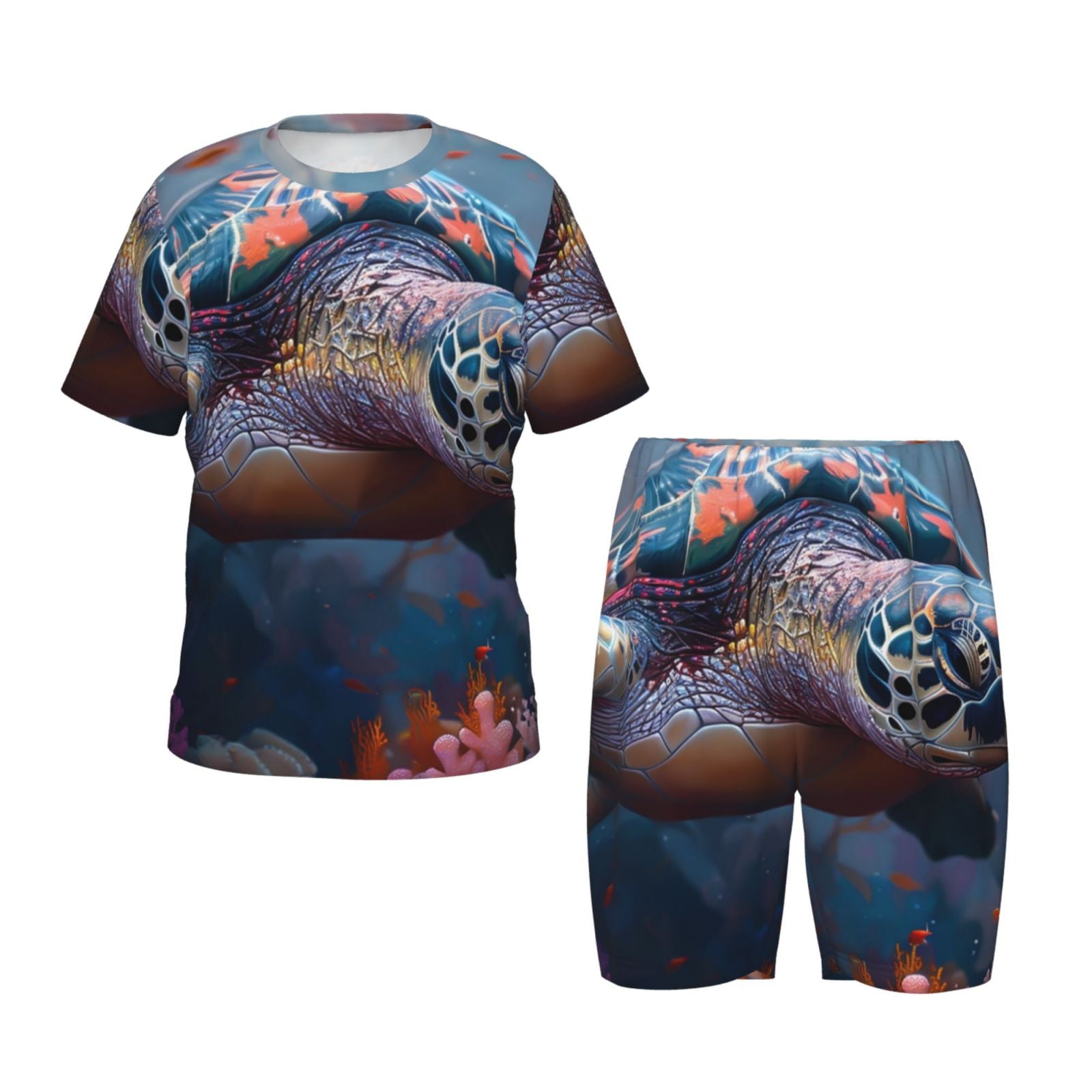 Salouo Underwater Lazy Turtle Pattern Short-Sleeved Pajamas Set for ...