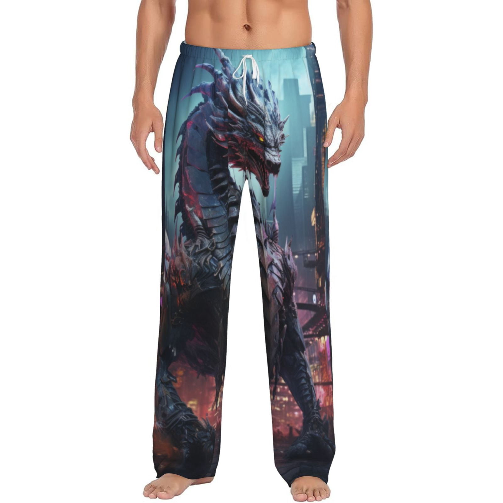 Salouo Urban Mechanical Dragon Print Pajama Pants for Men, Lounge Pants ...