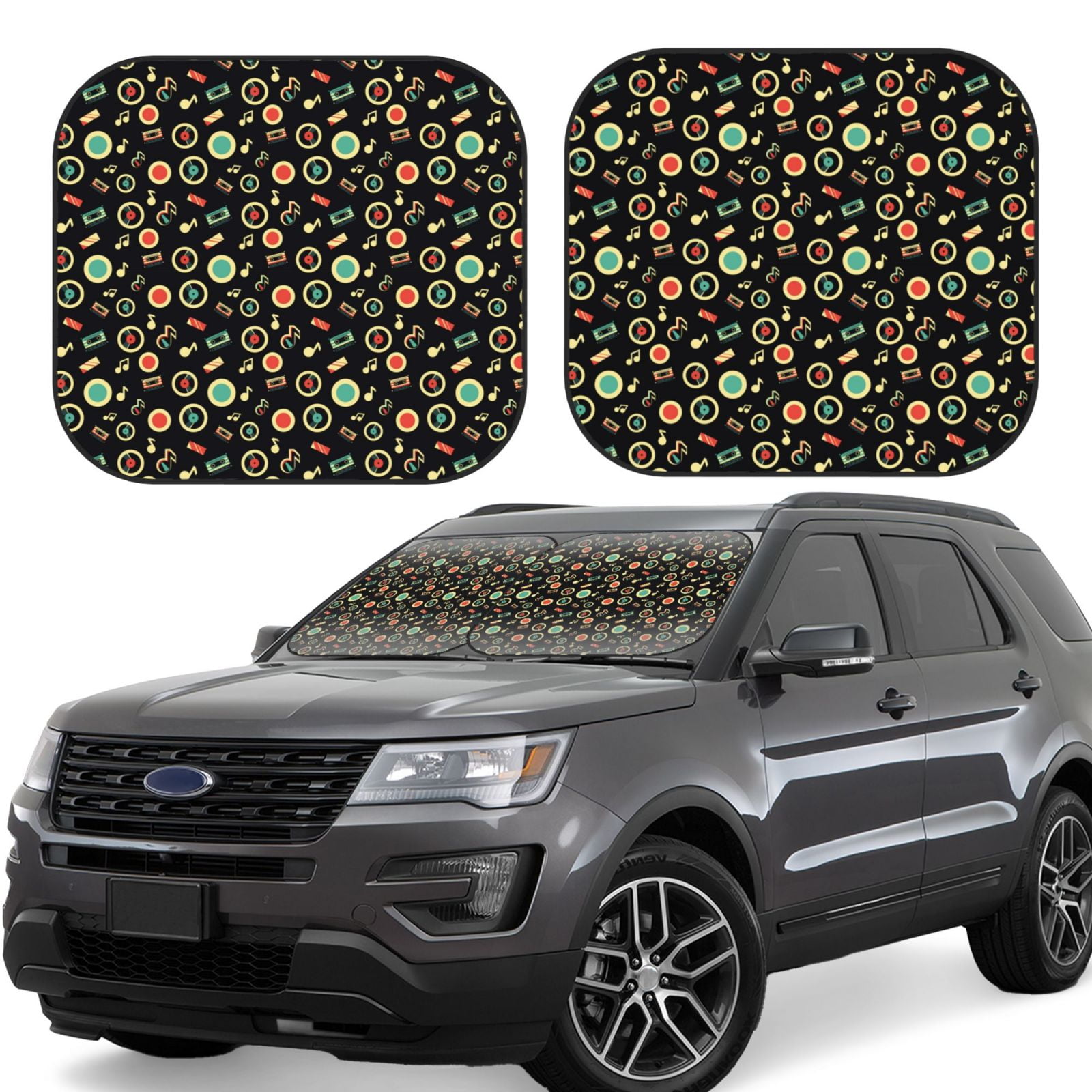 Salouo Vector Retro Music Pattern Car Windshield Sun Shade Foldable ...