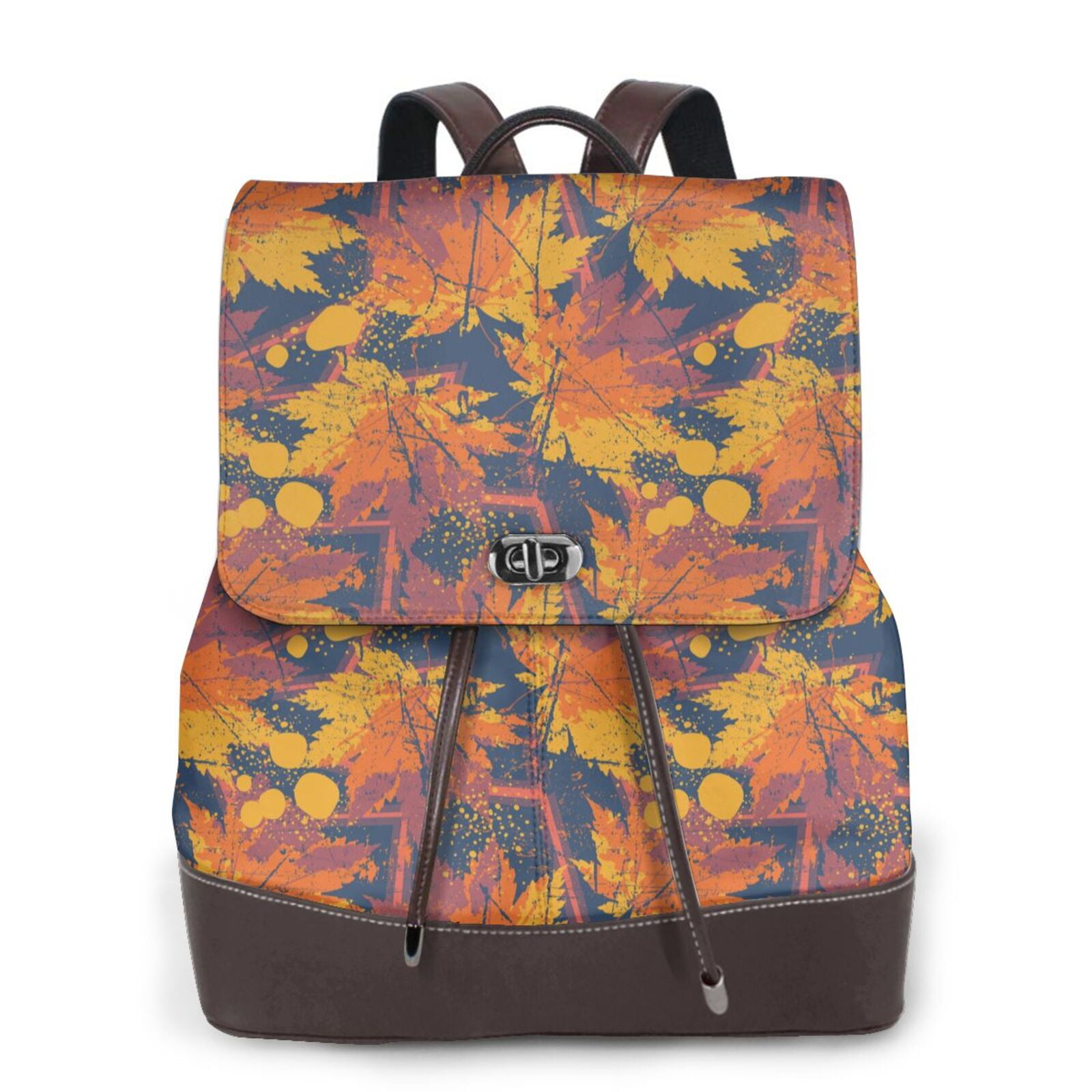 Salouo Vintage Abstract Maple Leaf Art Pattern PU Leather Backpack ...