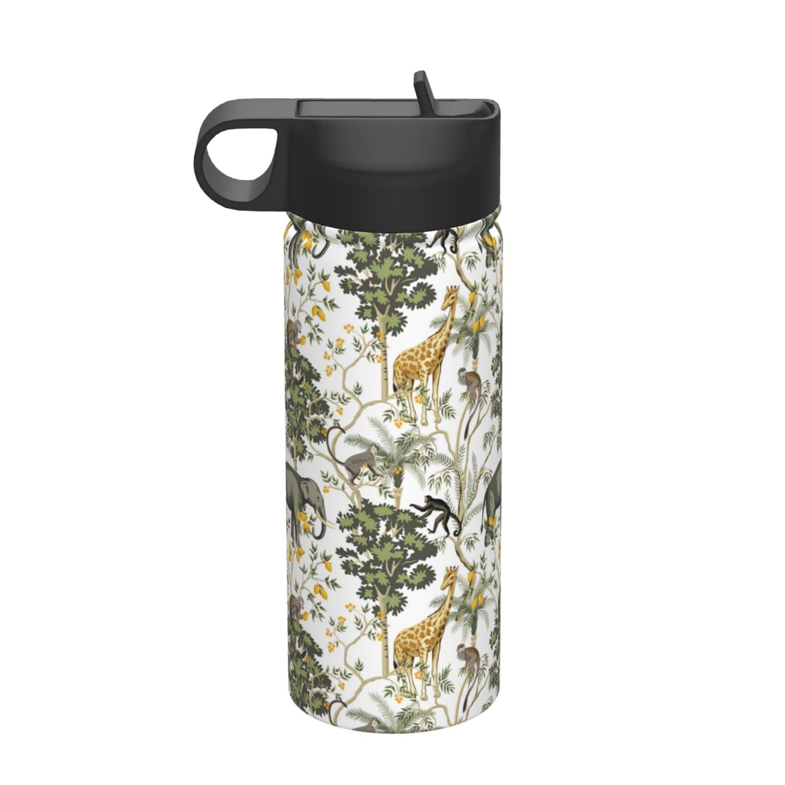 Salouo Vintage Animals Palm Tree Pattern 18 oz Water Bottle With Straw ...