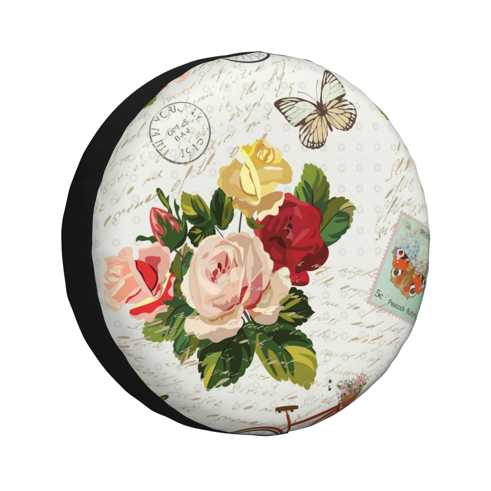 Salouo Vintage Bike Flower Butterfly Print Spare Tire Cover 14 17 Inch