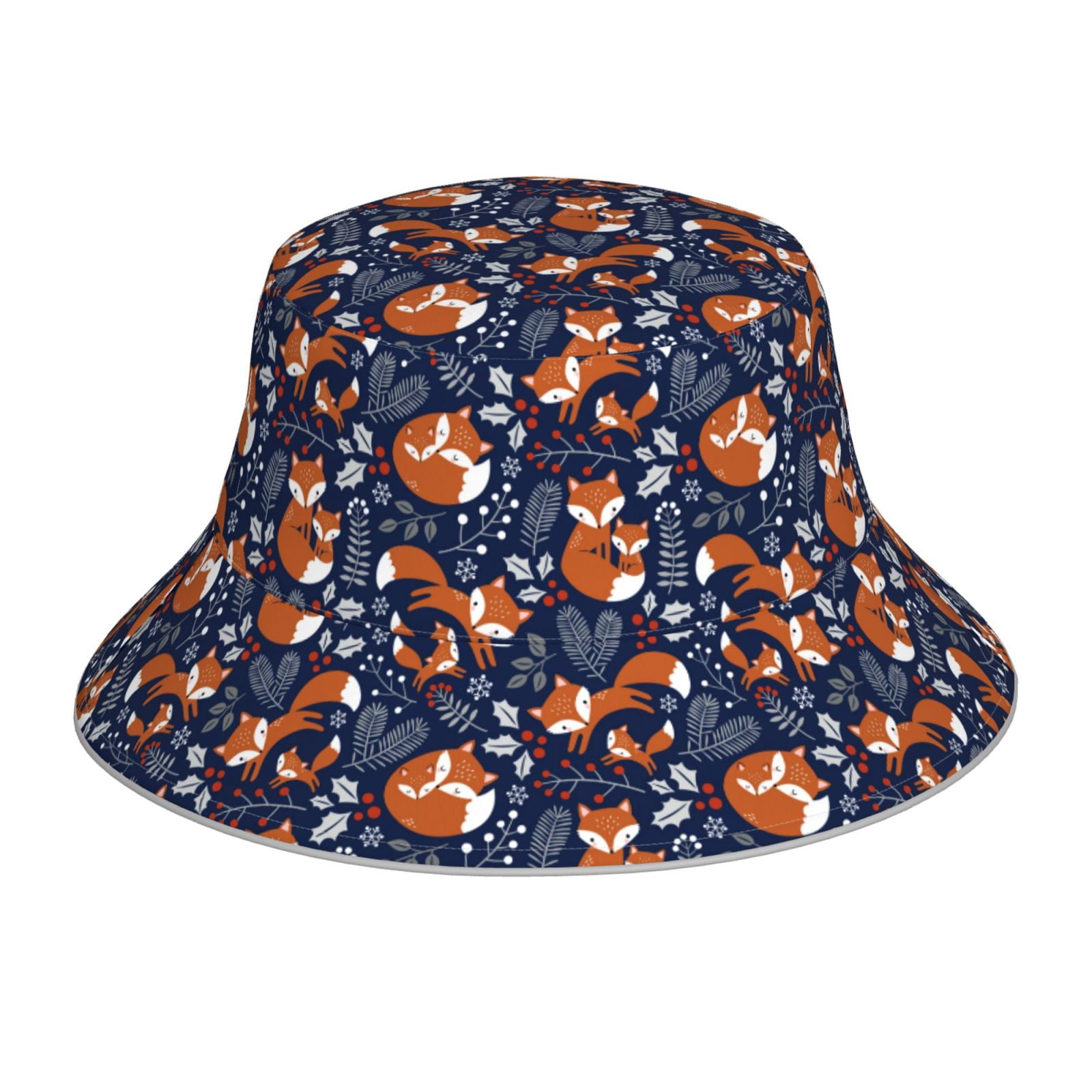 Salouo Vintage Blue Fox Family Print Unisex Bucket Hat, Outdoor Summer ...
