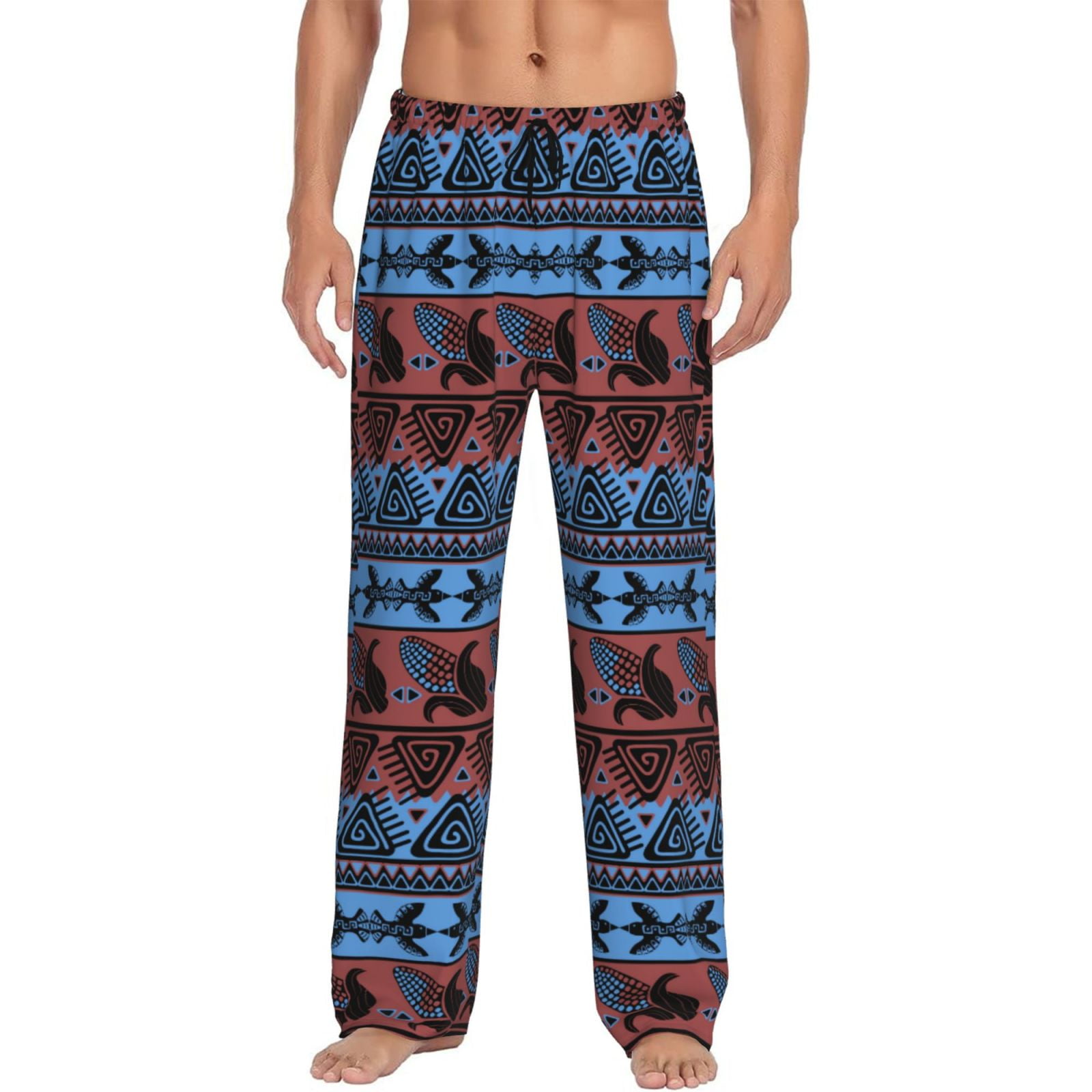 Salouo Vintage Corn Pattern in Red Blue Print Pajama Pants for Men ...