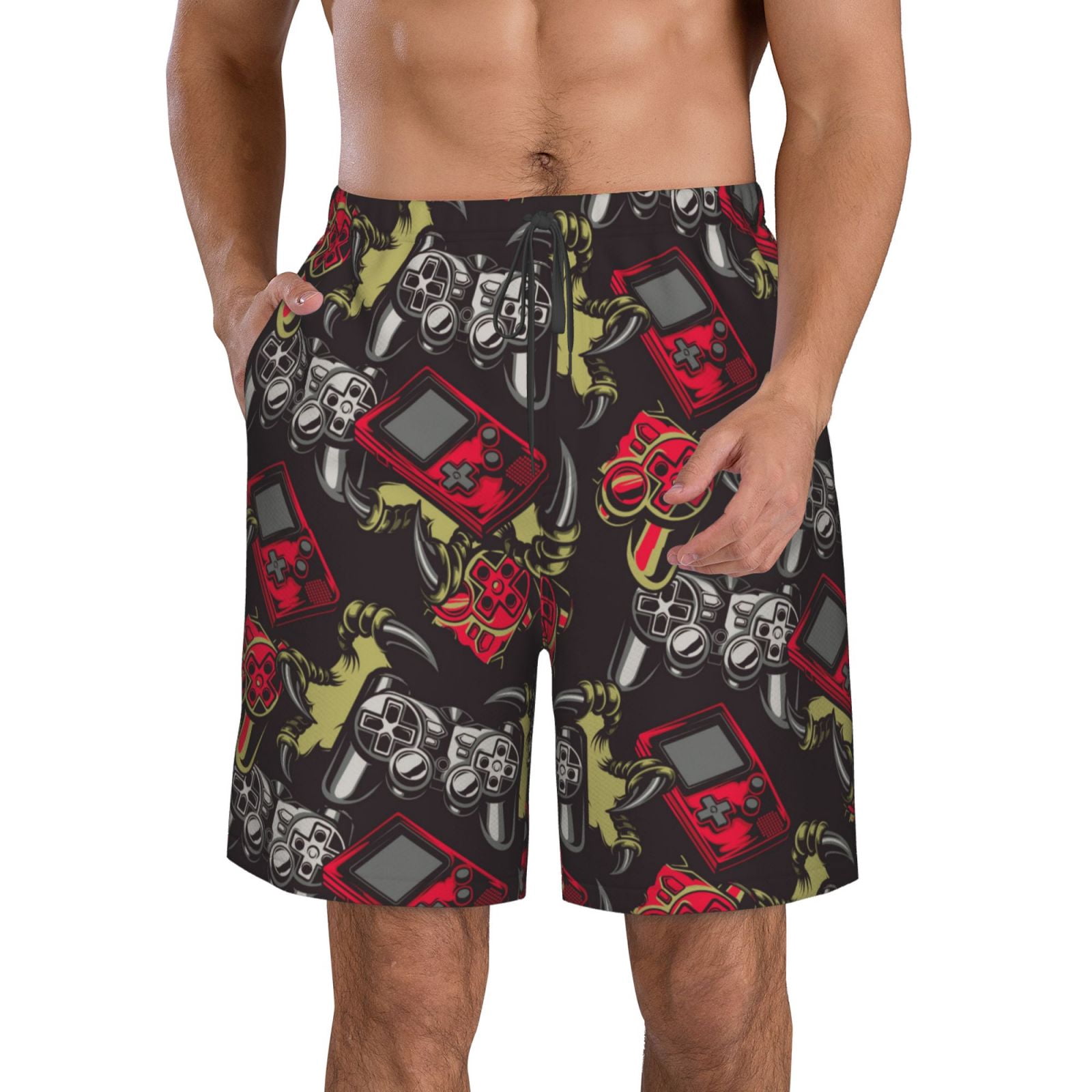 Salouo Vintage Gaming Pattern Swim Trunks for Men,Men's Hawaiian ...