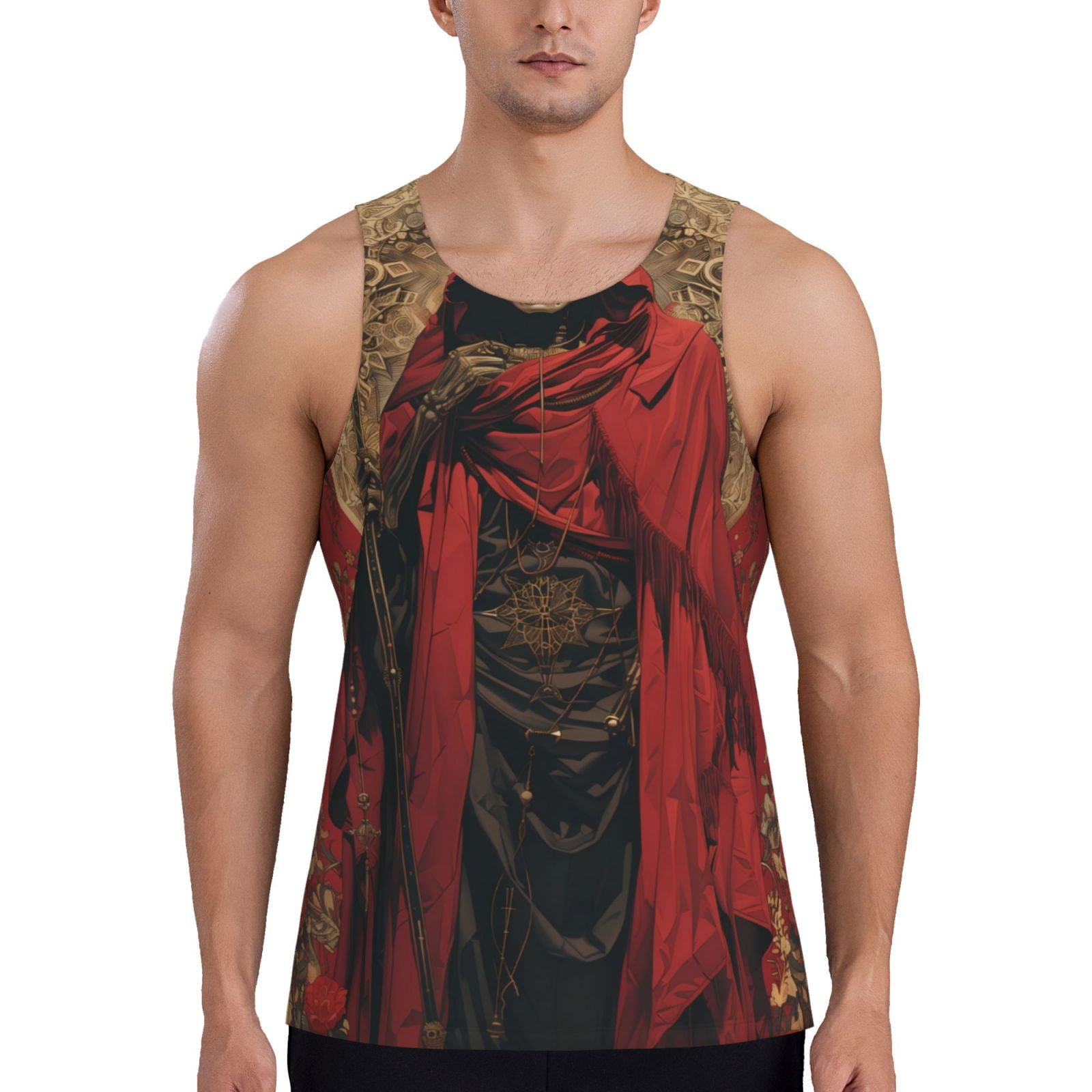 Salouo Vintage Rose Scepter Skull for Men's Tank Tops,Sleeveless Muscle ...