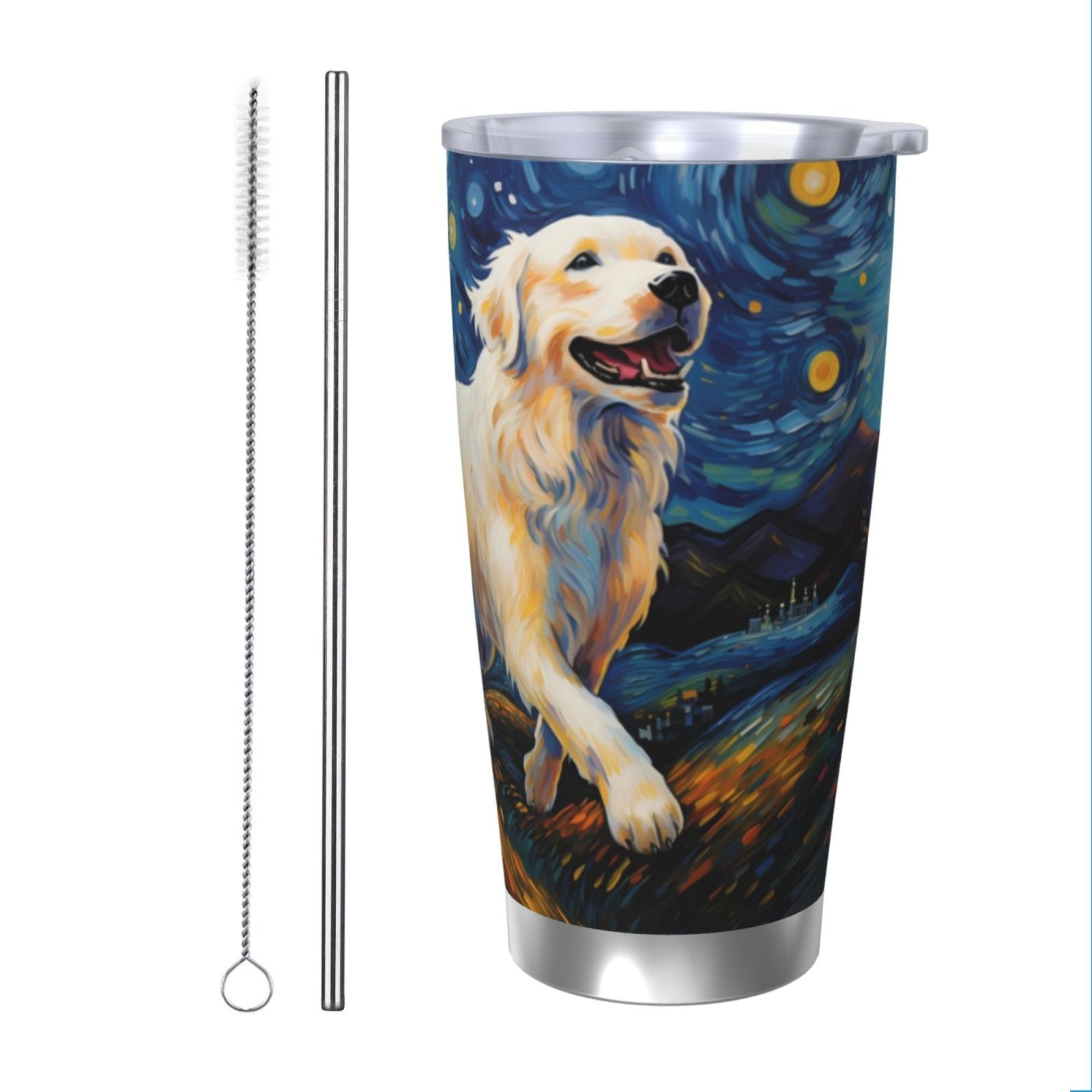 Salouo Vintage Starry Sky Labrador A Print 20oz Tumbler with Lid ...