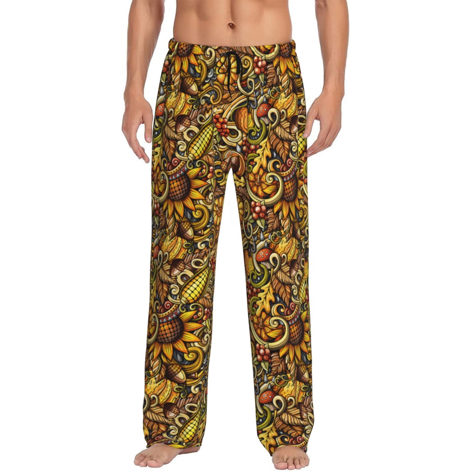 Salouo Vintage Sunflower and Corn Autumn Print Pajama Pants for Men ...