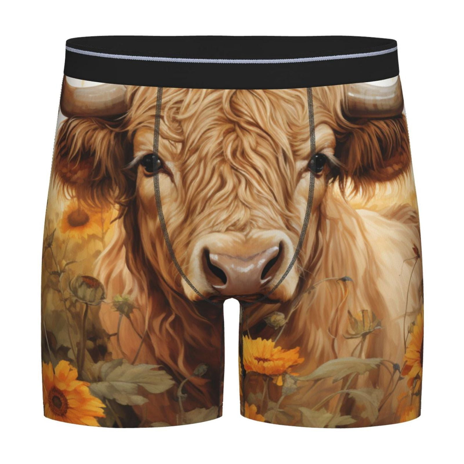 Salouo Vintage Sunflower Cow Pattern Men's Boxer Briefs, Soft ...