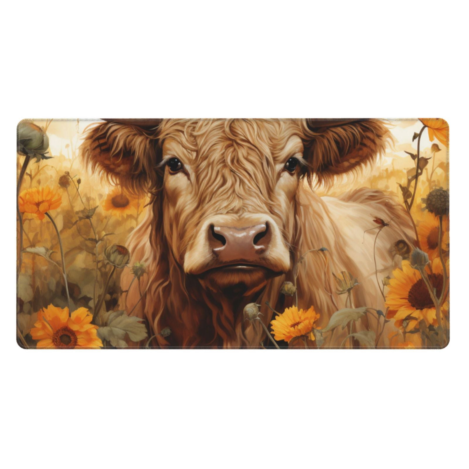 Salouo Vintage Sunflower Cow Print Large Mouse Pad,Extended Mat Desk ...