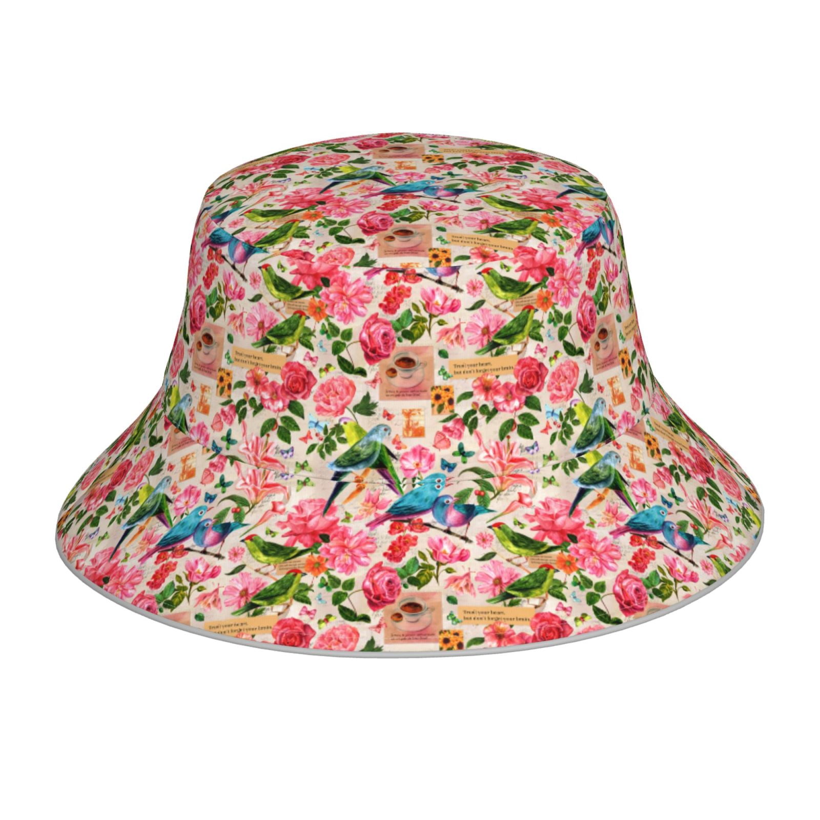 Salouo Watercolor Birds Print Unisex Bucket Hat, Outdoor Summer Beach ...