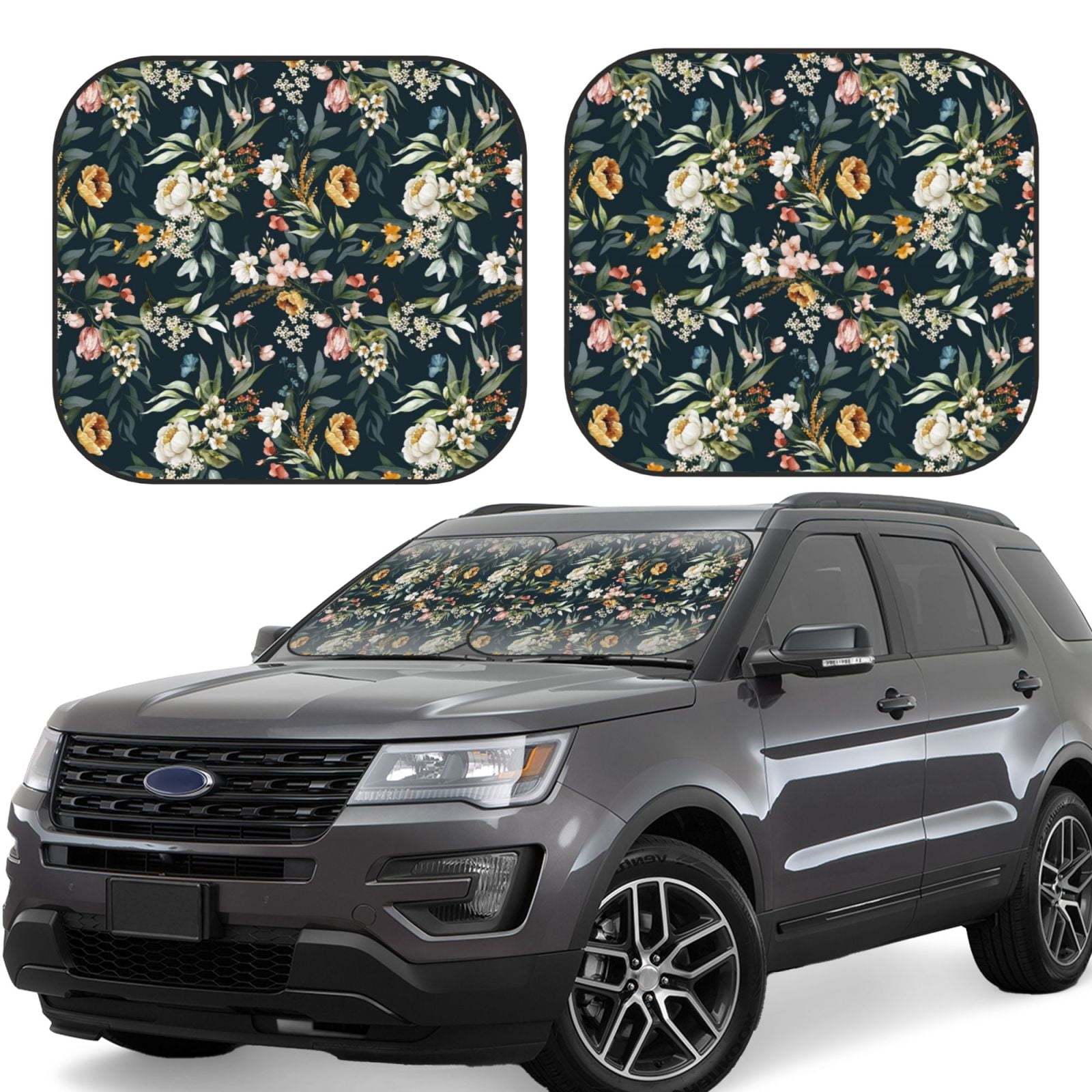 Salouo Watercolor Floral Pattern Car Windshield Sun Shade Foldable ...