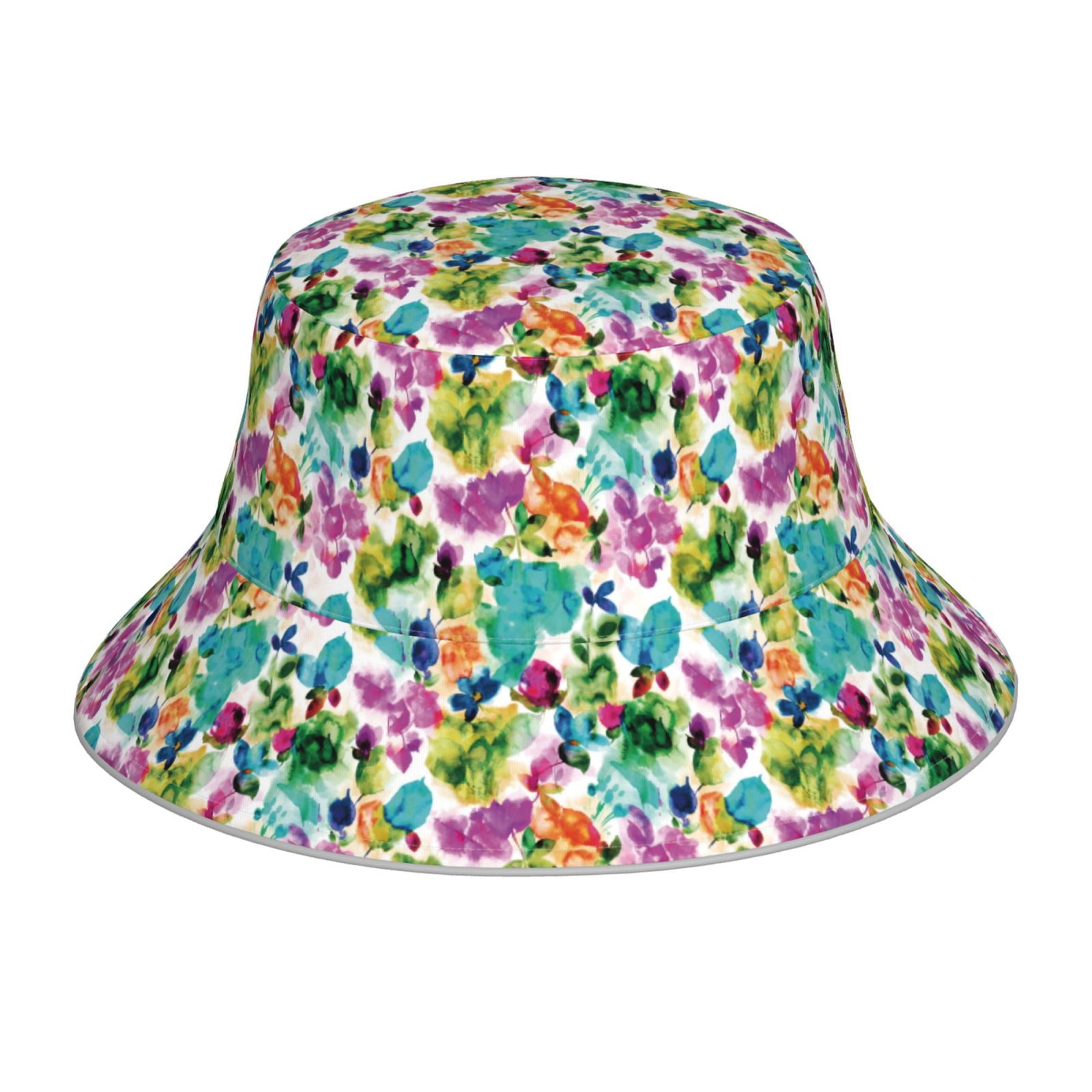 Salouo Watercolor Flowers Print Unisex Bucket Hat, Outdoor Summer Beach ...
