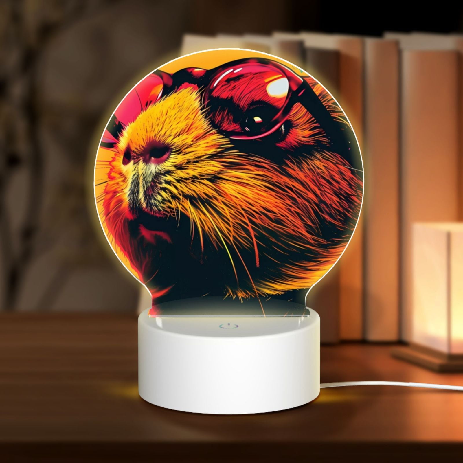 Salouo Watercolor Glasses Guinea Pig for Round Acrylic Night Light ...