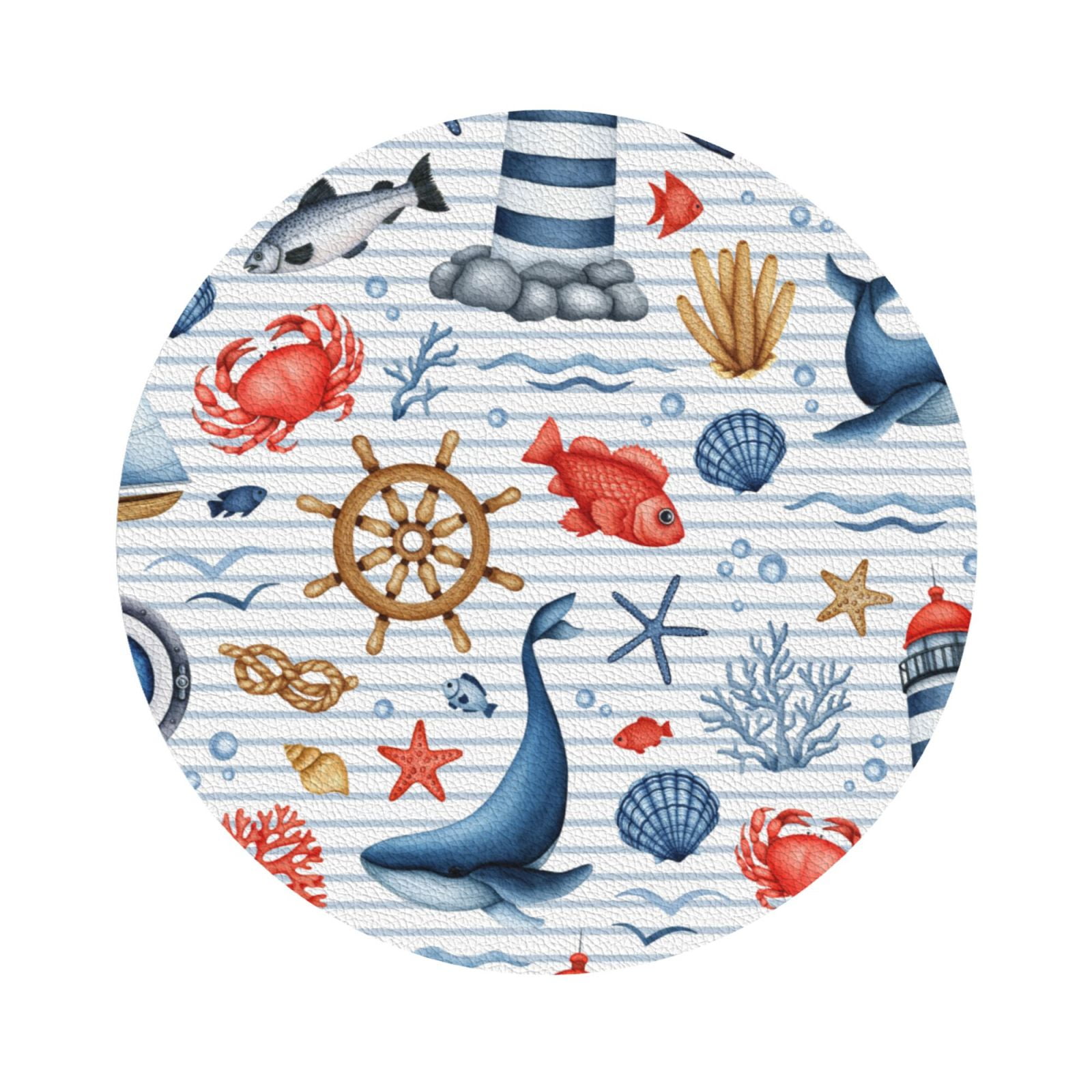 Salouo Watercolor Nautical Print Round Coaster,Drink Coasters Leather ...