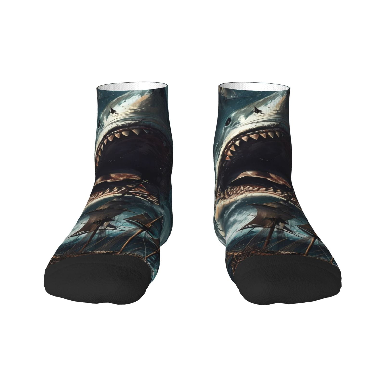 Salouo Wave Sailboat Shark Pattern Unisex Middle Tube Socks,Middle ...