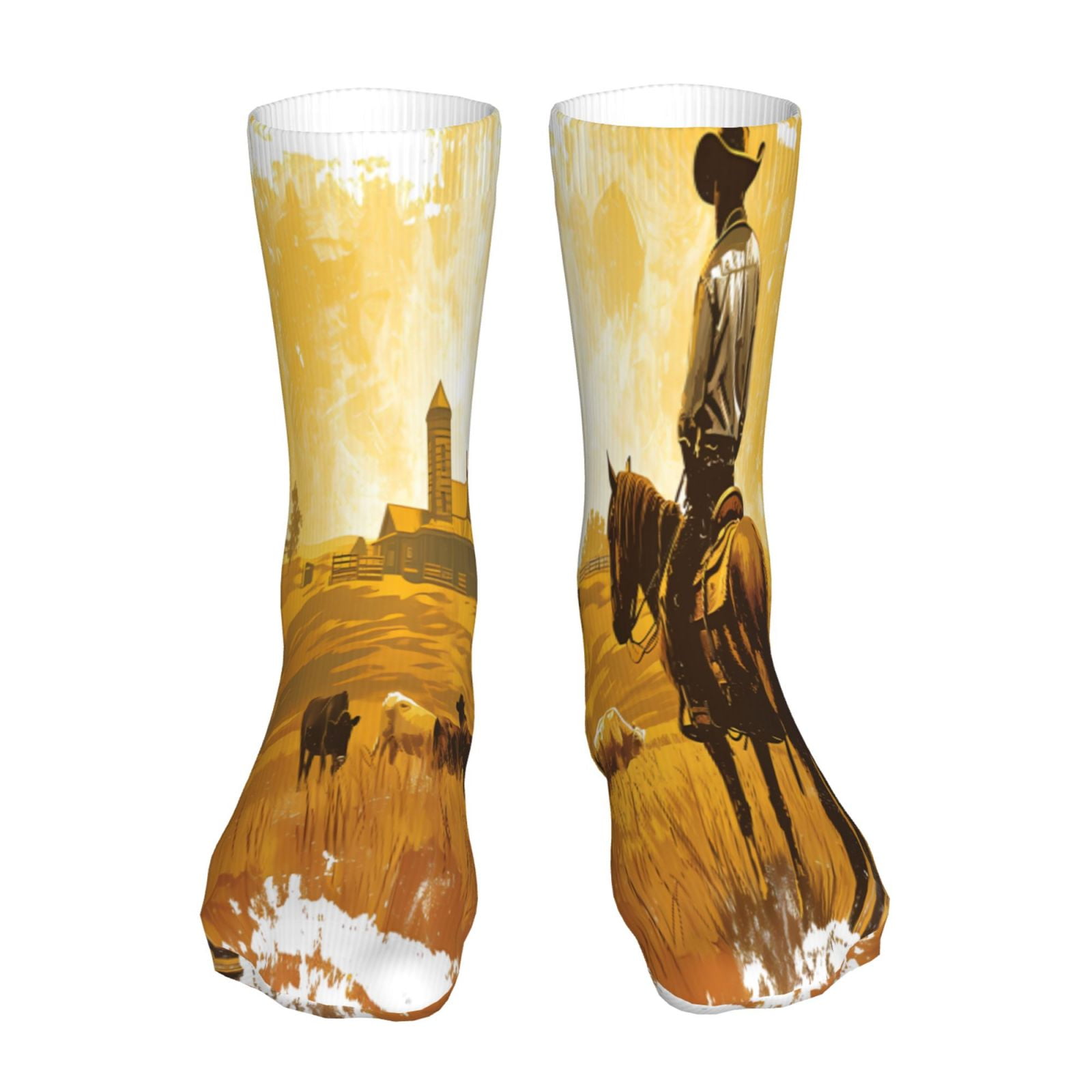 Salouo Western Cowboy Ranch Pattern Fun Novelty Crew Socks,Casual ...