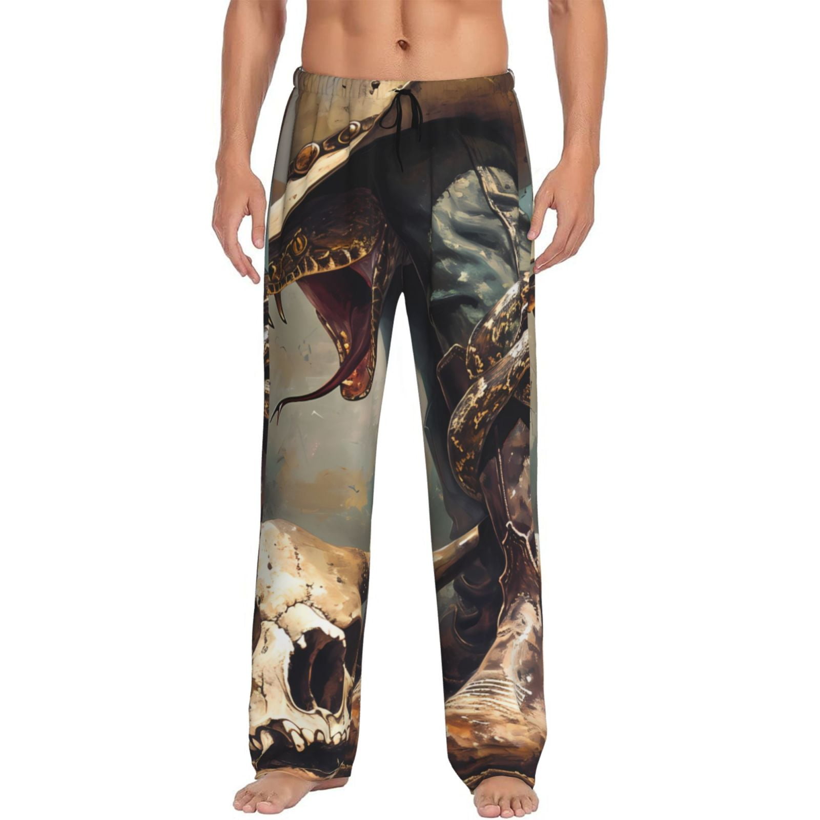 Salouo Western Cowboy Snake Ram Skull Print Pajama Pants for Men ...