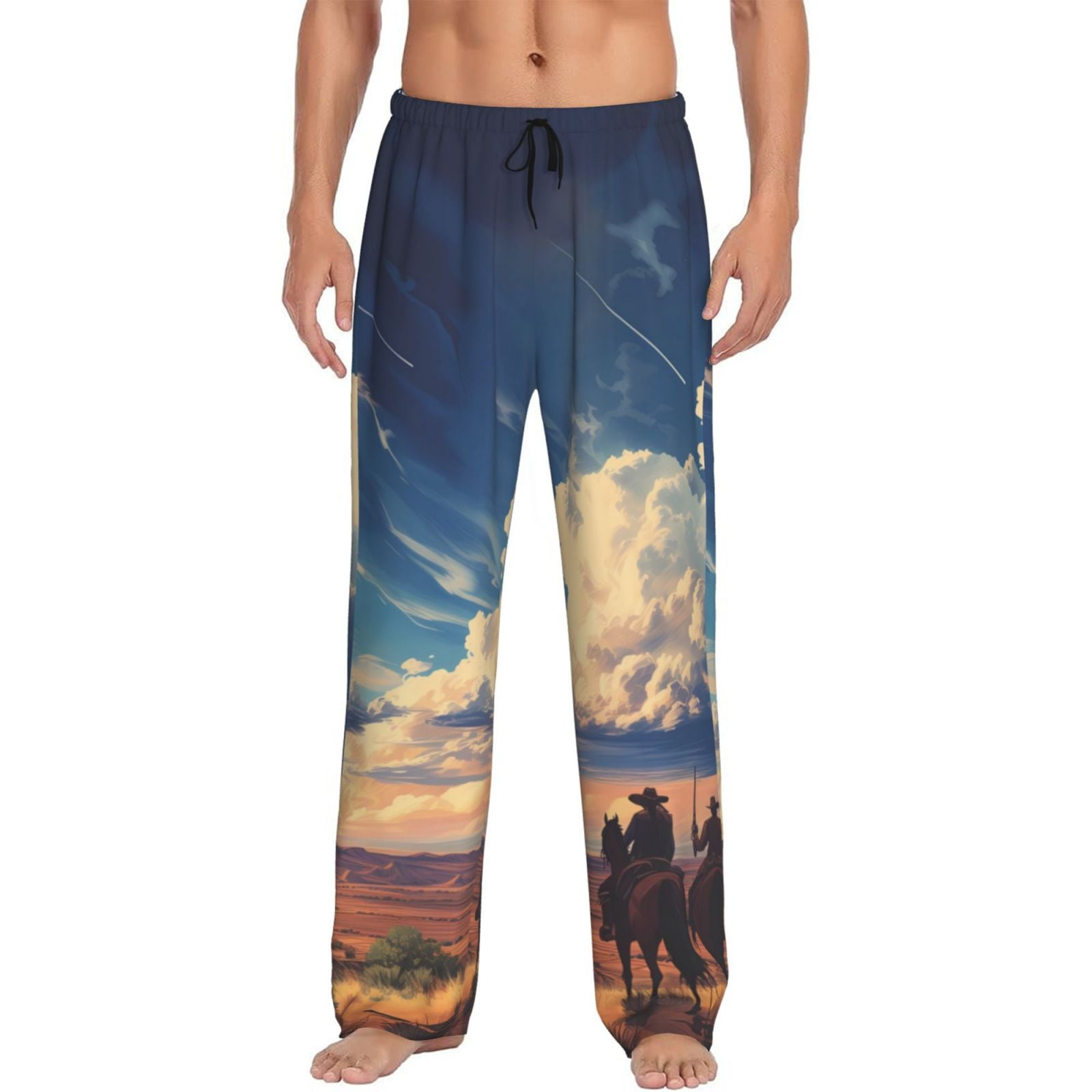 Salouo Western Desert Cloud Cowboy Print Pajama Pants for Men, Lounge ...