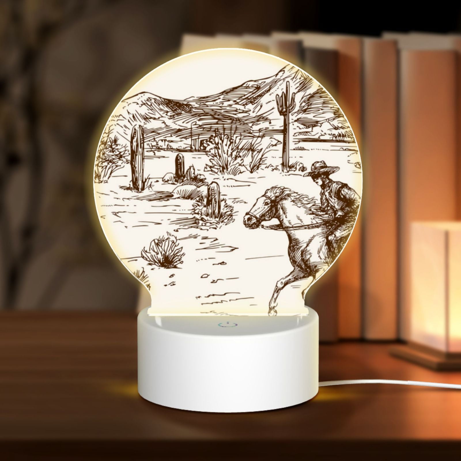 Salouo Western Desert Cowboys3 for Round Acrylic Night Light - Acrylic ...