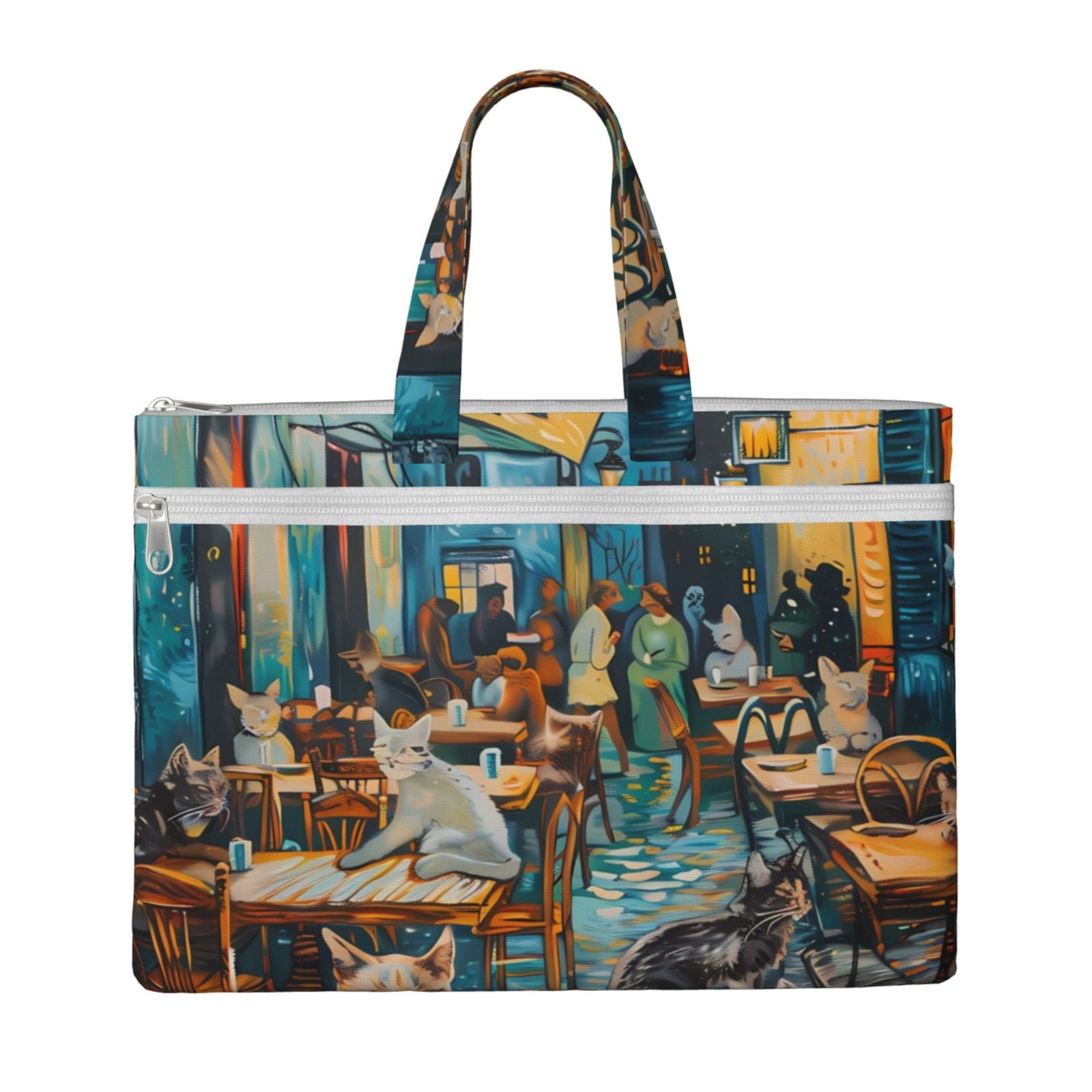 Salouo Whimsical Cats Night Cafe for Canvas Tote File Bag, Tote Bag ...
