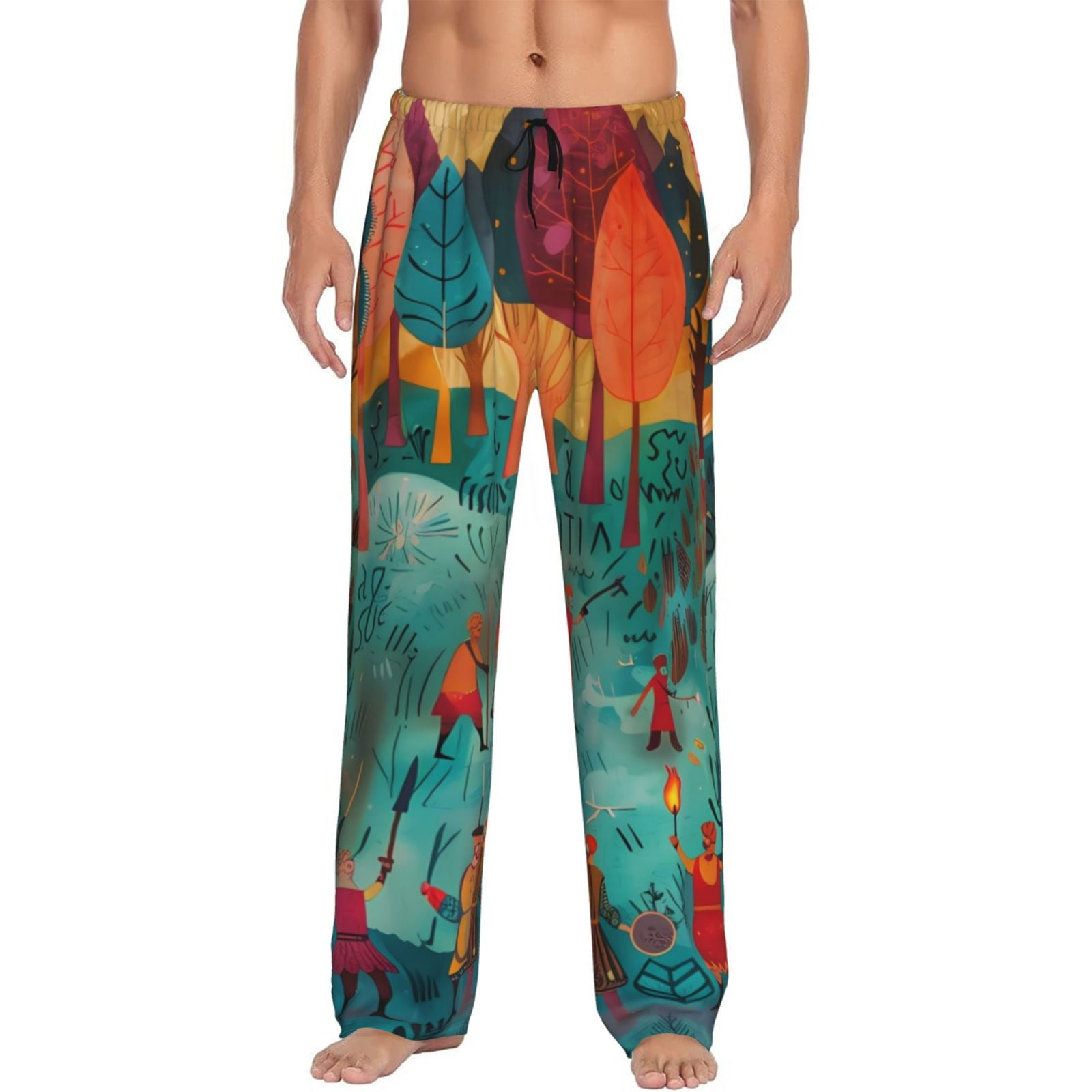 Salouo Whimsical Forest Scene Print Pajama Pants for Men, Lounge Pants ...