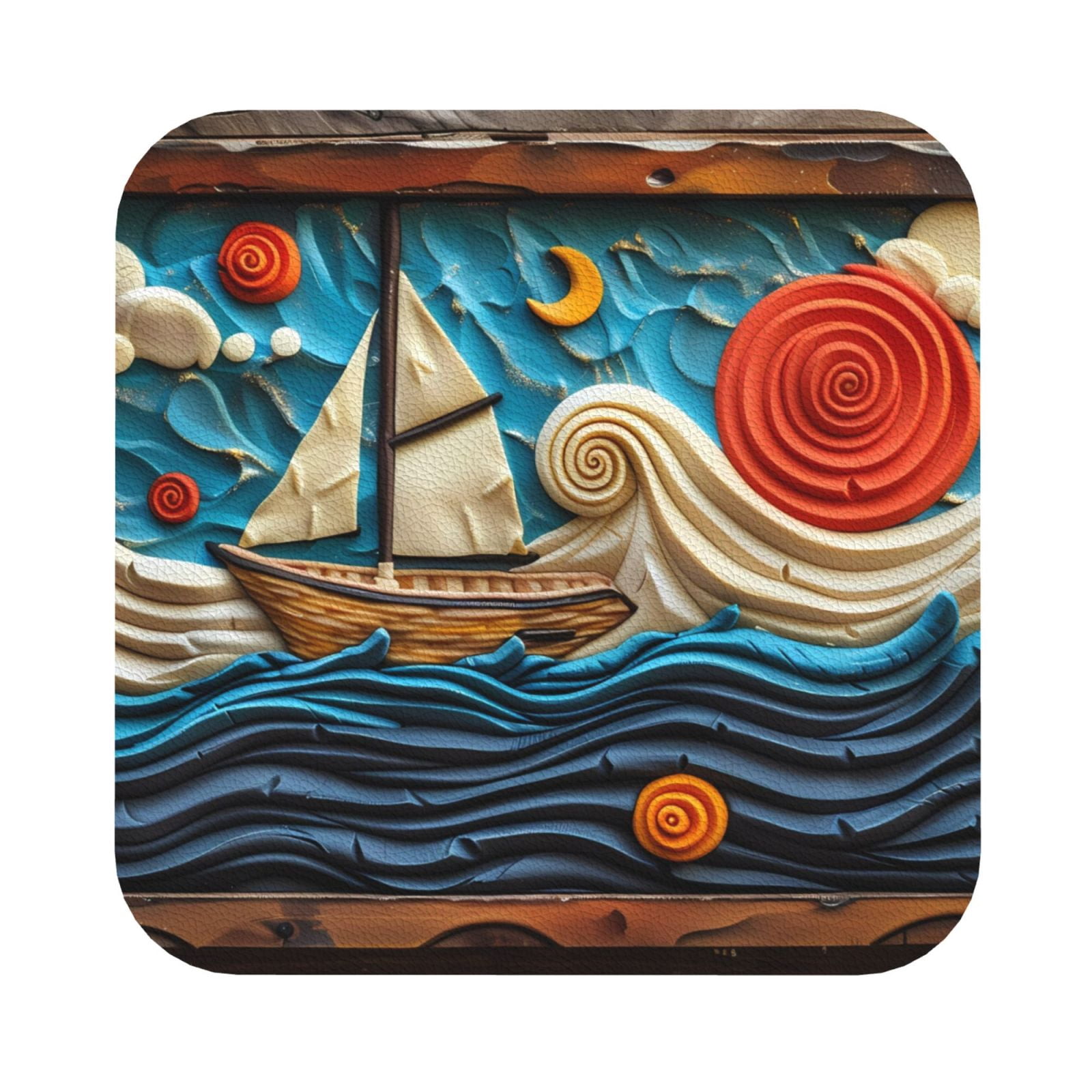Salouo Whimsical Sailboat Ocean Art Print Round Coaster,Drink Coasters ...