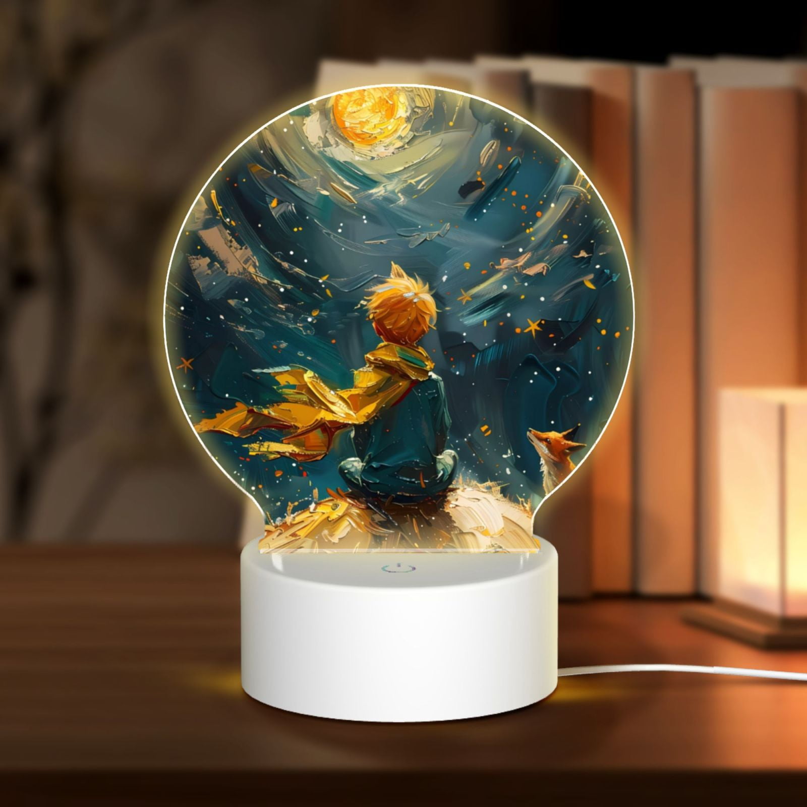 Salouo Whimsical Starry Night Scene for Round Acrylic Night Light ...