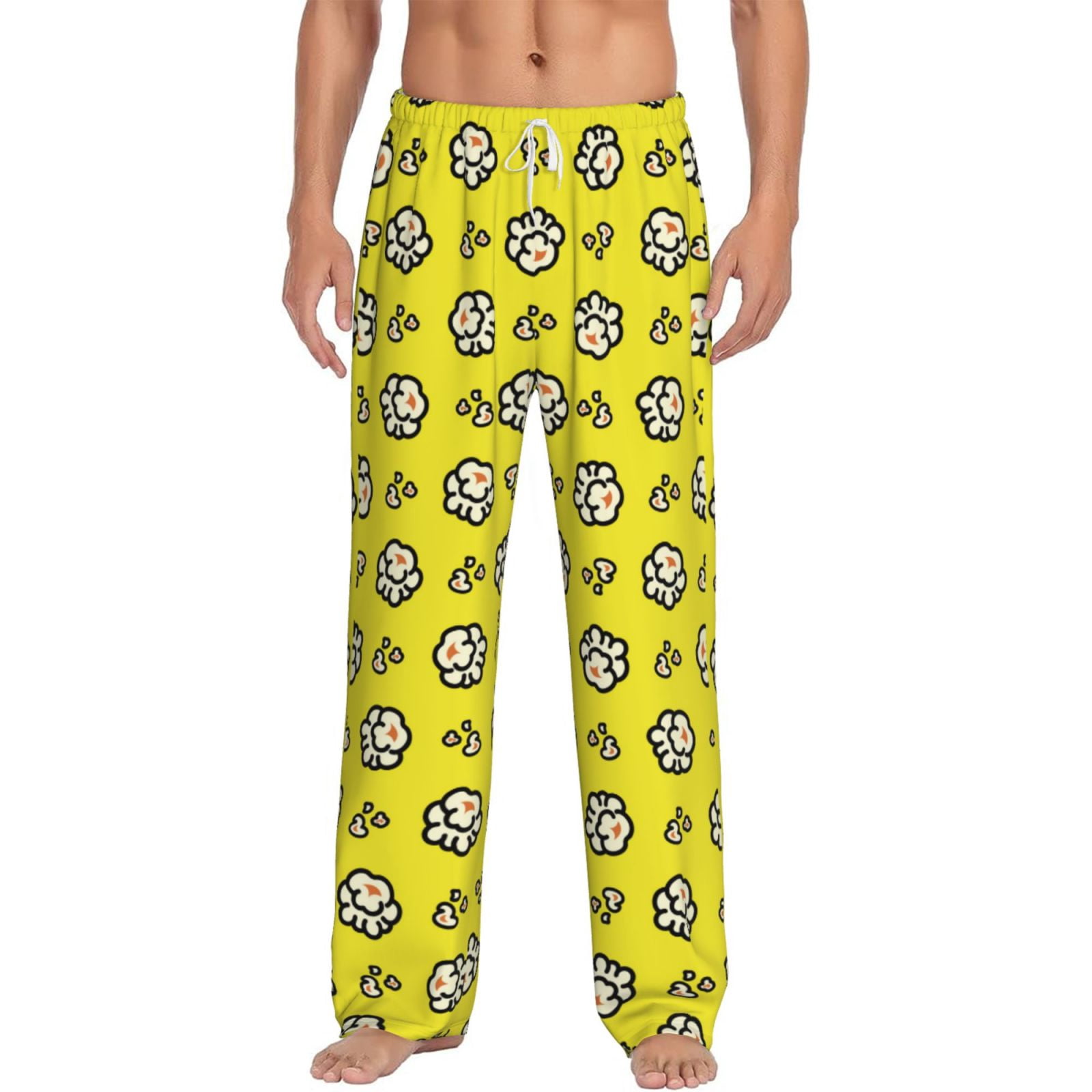 Salouo White Popcorn Print Pajama Pants for Men, Lounge Pants Elastic ...