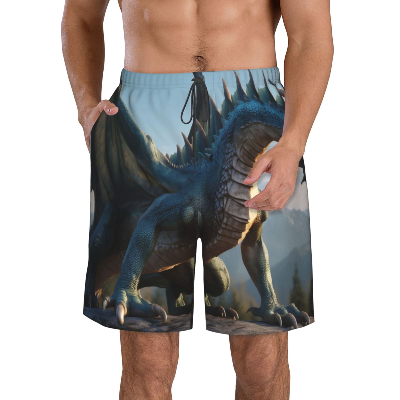 Salouo Wild Blue Cool Dragon Pattern Swim Trunks for Men,Men's Hawaiian ...