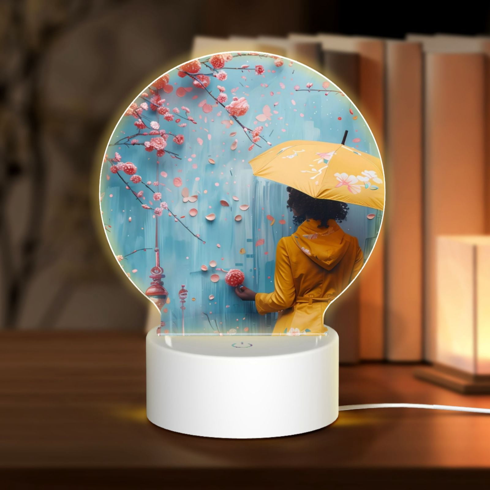 Salouo Woman Under Blossoming Tree for Round Acrylic Night Light ...